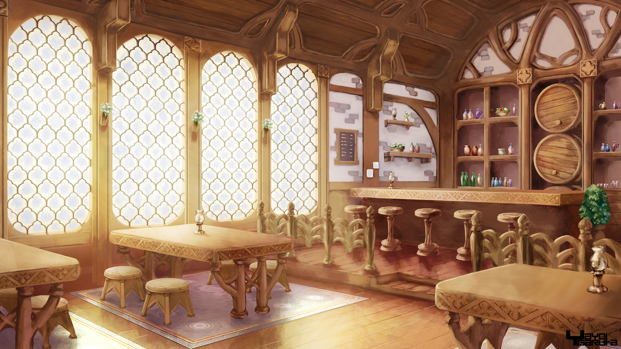 Cozy Anime Room HD Wallpaper | Welcoming Artistic Interior by 弥生がるた