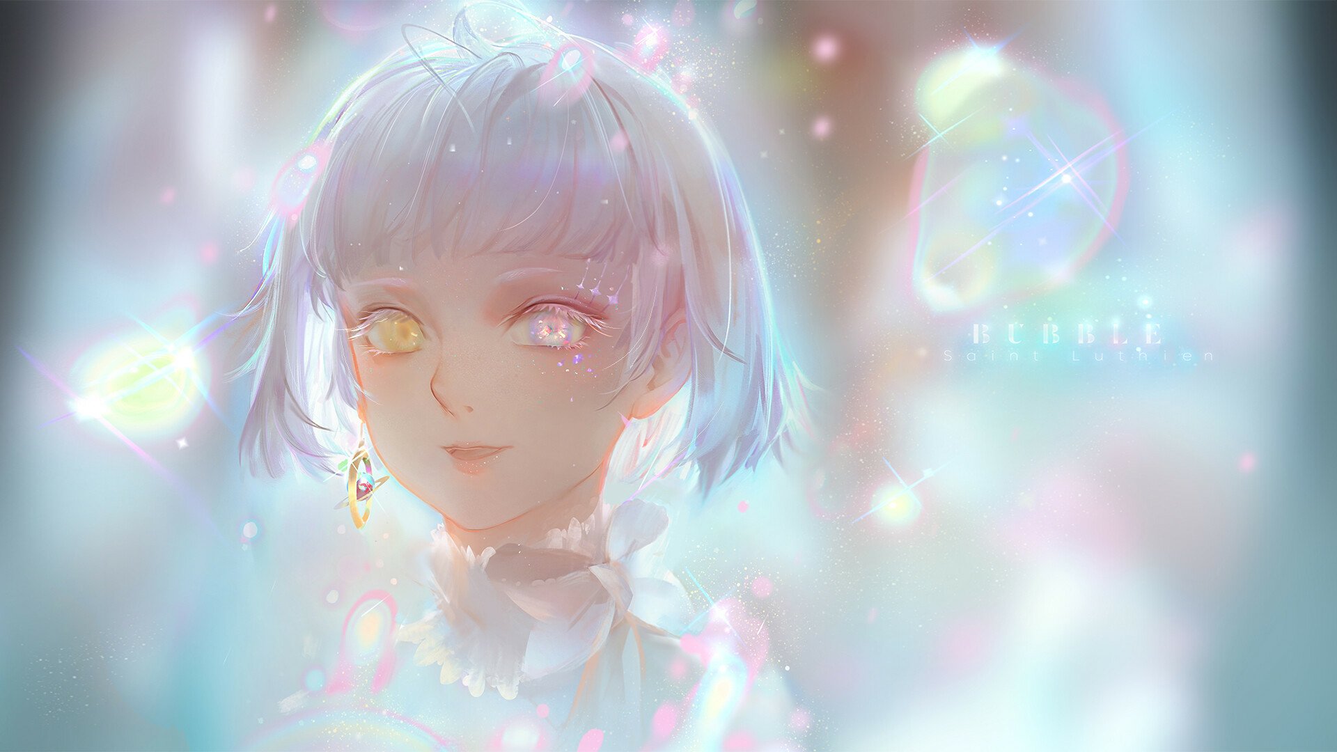 Heterochrome Anime Girl in a Dreamy Bubble Glow – HD Wallpaper by St ...
