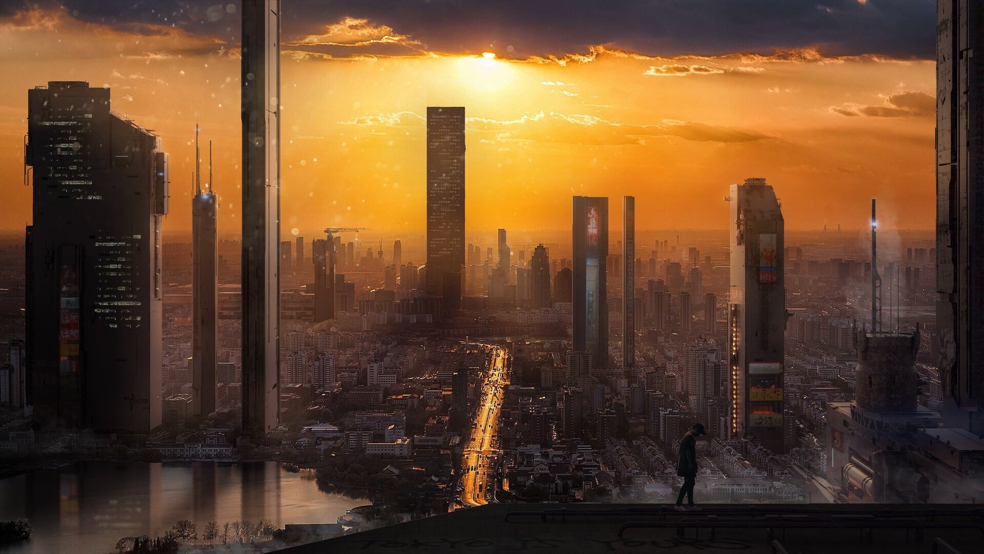 Futuristic Sci-Fi Cityscape: Towering Skyscrapers at Sunset – HD ...