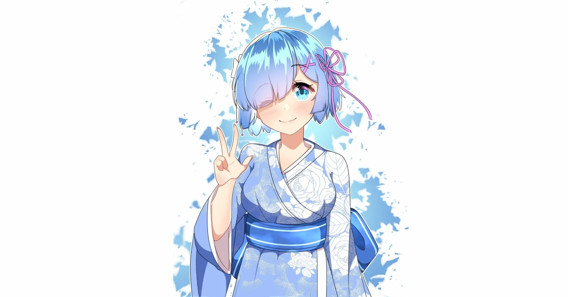Download Blue Eyes Kimono Blue Hair Short Hair Rem (Re:ZERO) Anime Re ...
