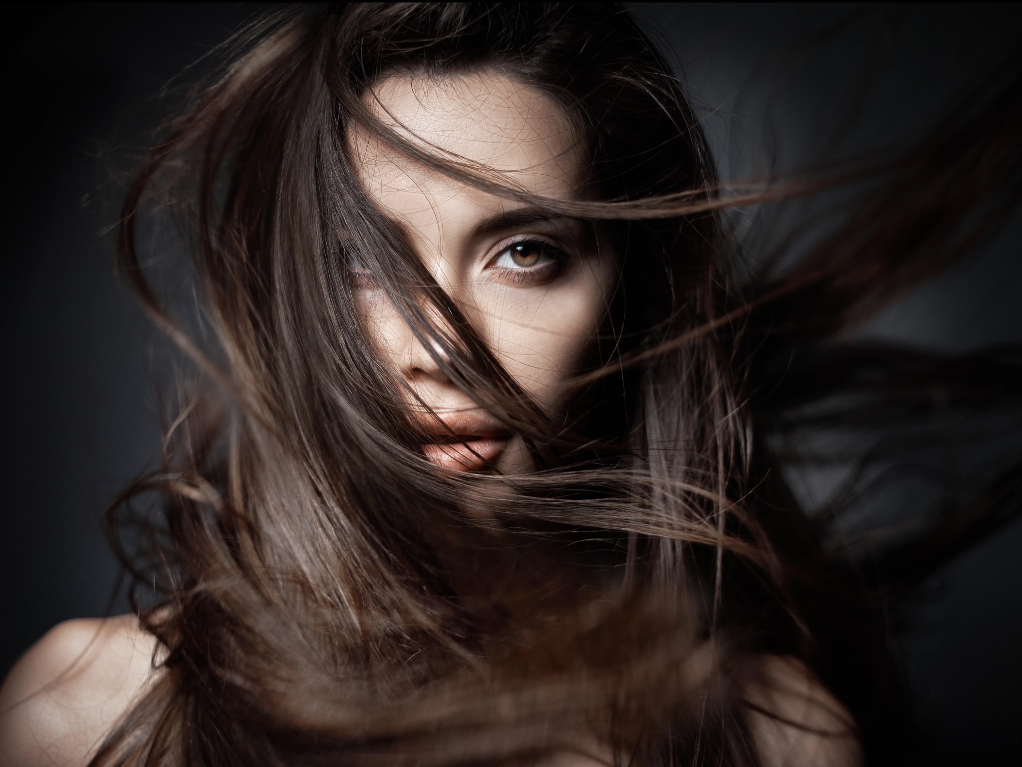 Download Brown Eyes Brunette Model Woman Face HD Wallpaper by Ilya Ratman