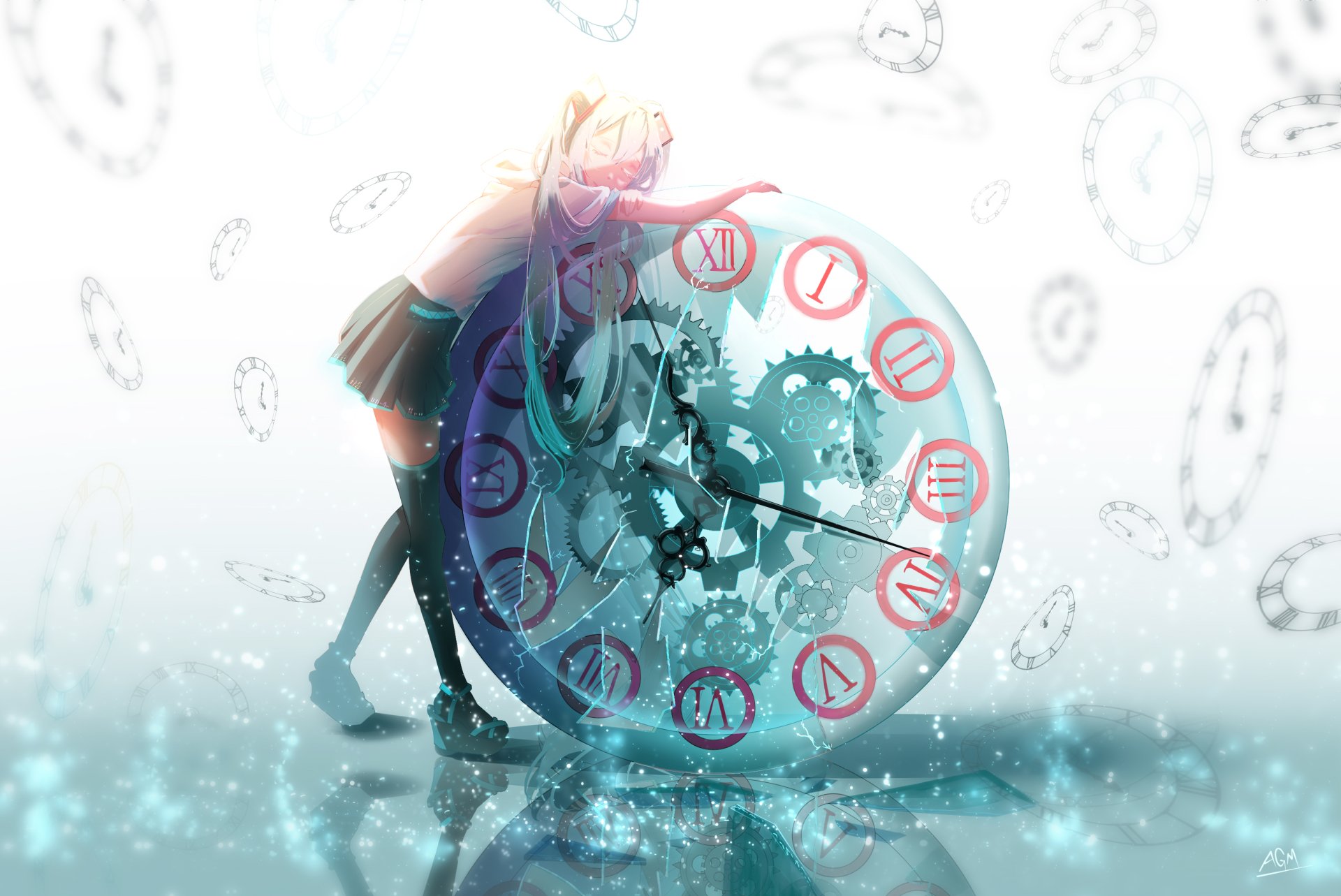 Hatsune Miku Anime Clock HD Wallpaper by 阿戈魔AGM