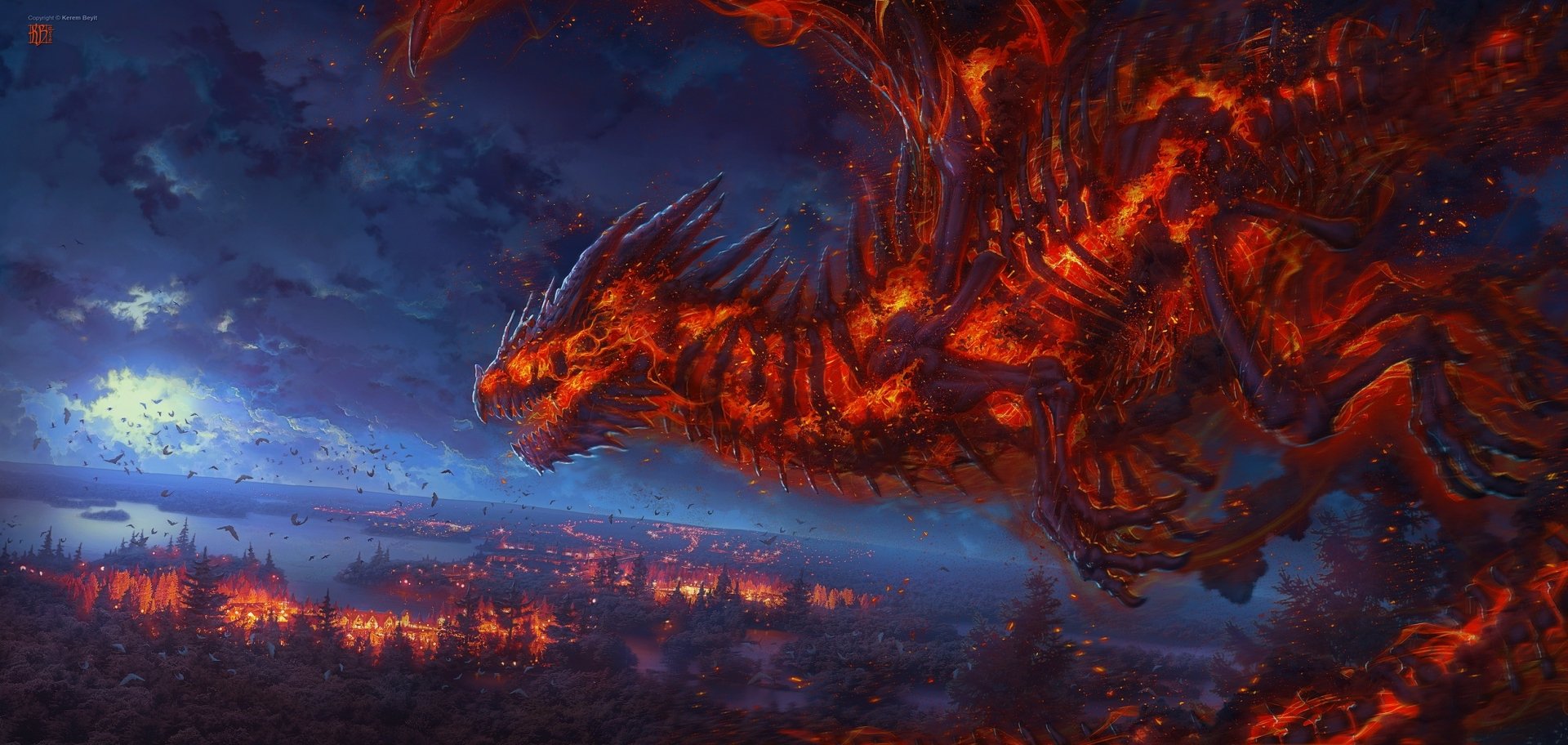 Epic Fantasy Dragon HD Wallpaper: Fiery Flight Over the Burning Realm ...