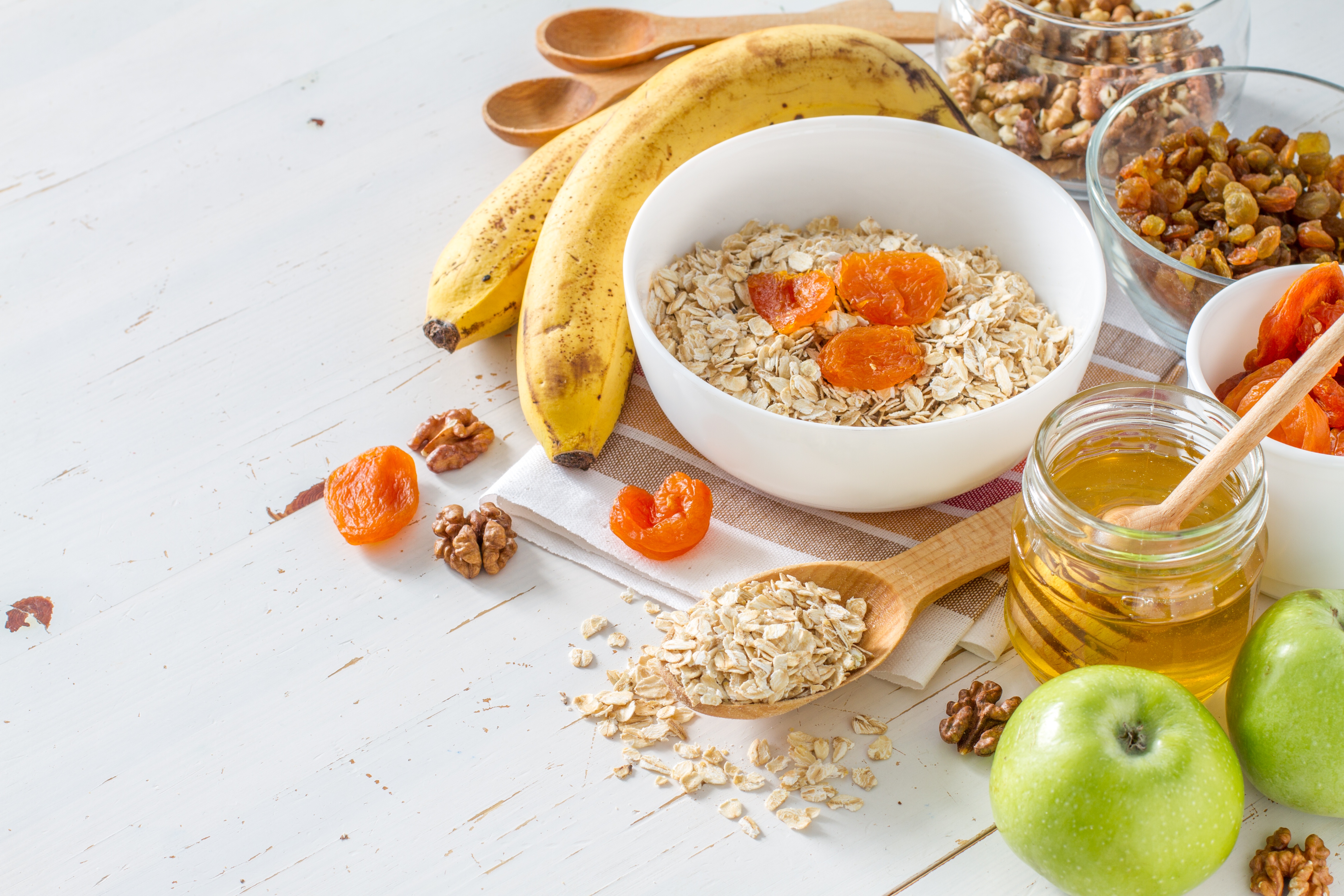 Download Still Life Banana Muesli Nut Fruit Honey Food Breakfast 4k ...