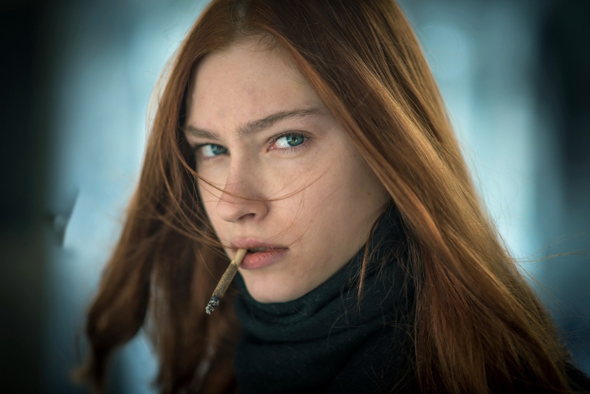 Download Redhead Stare Blue Eyes Model Cigarette Woman Face HD ...