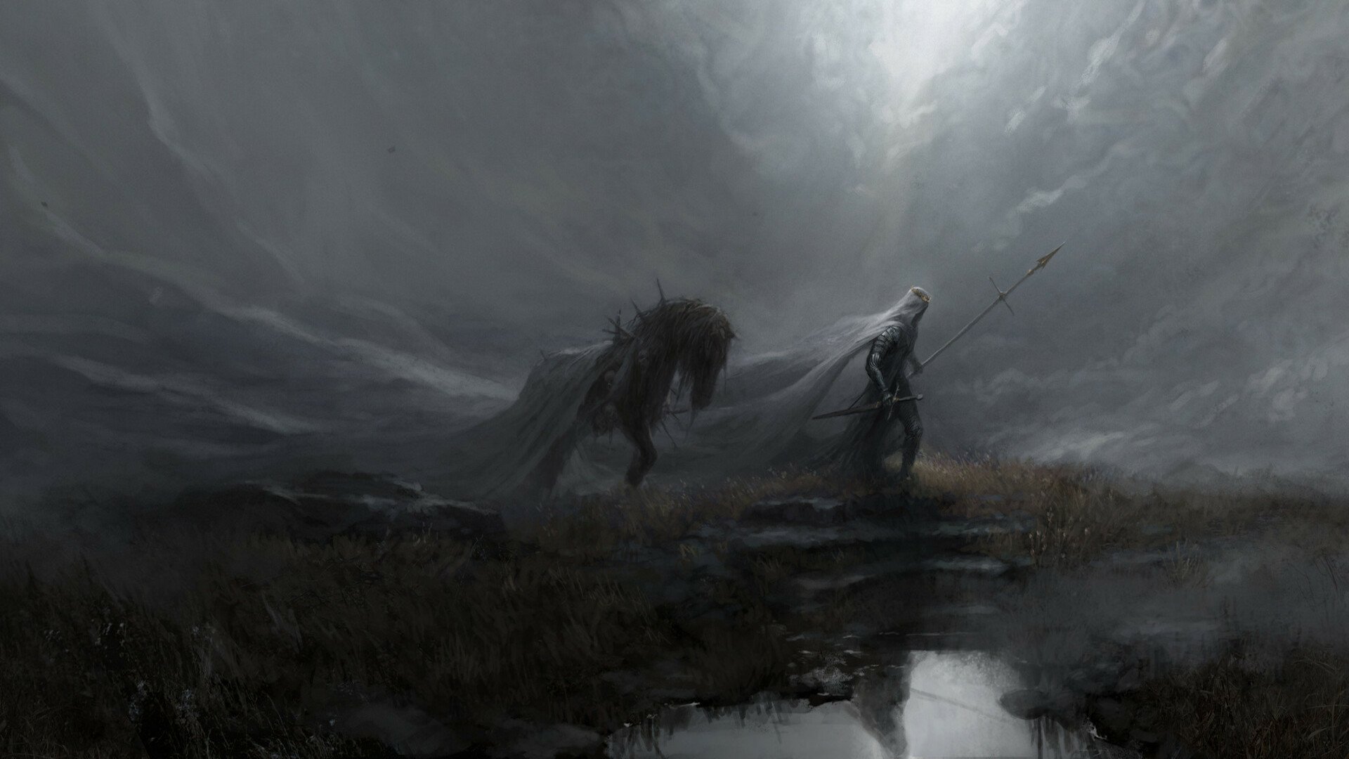 Epic Fantasy Knight with Spear and Horse HD Wallpaper by Artem Demura