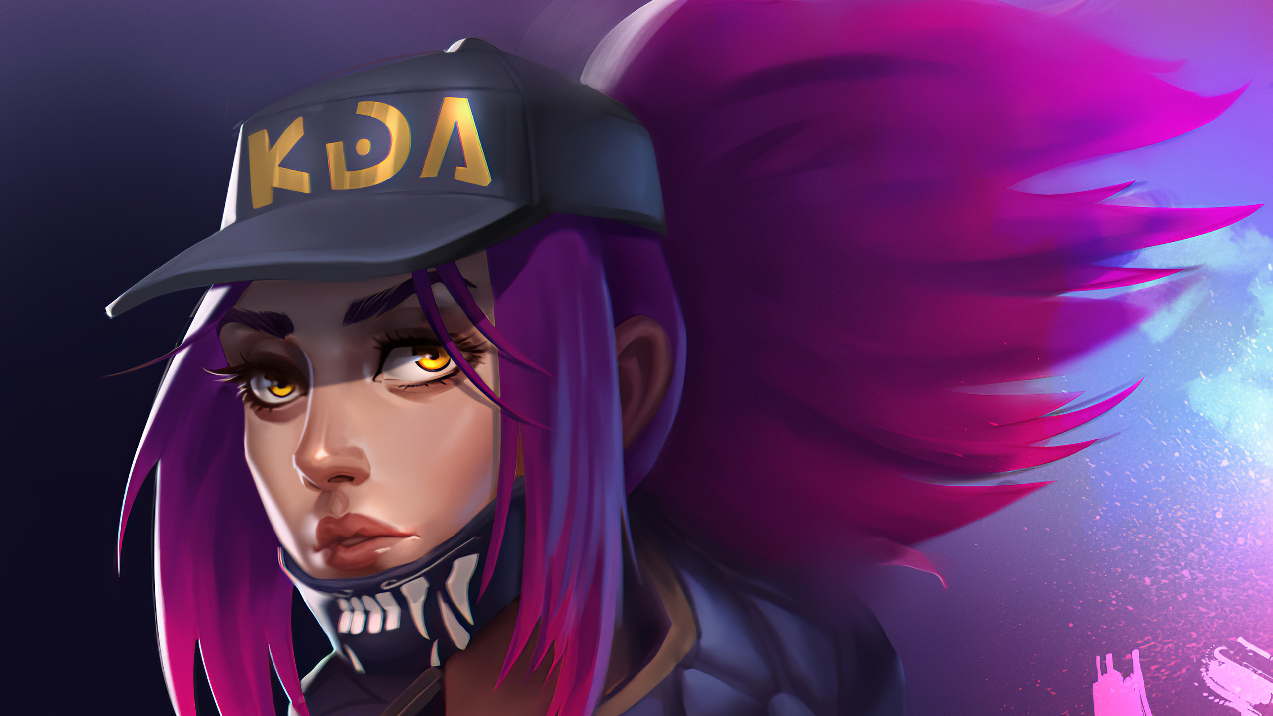 Download Pink Hair Yellow Eyes Cap Face Akali (League Of Legends) Video ...