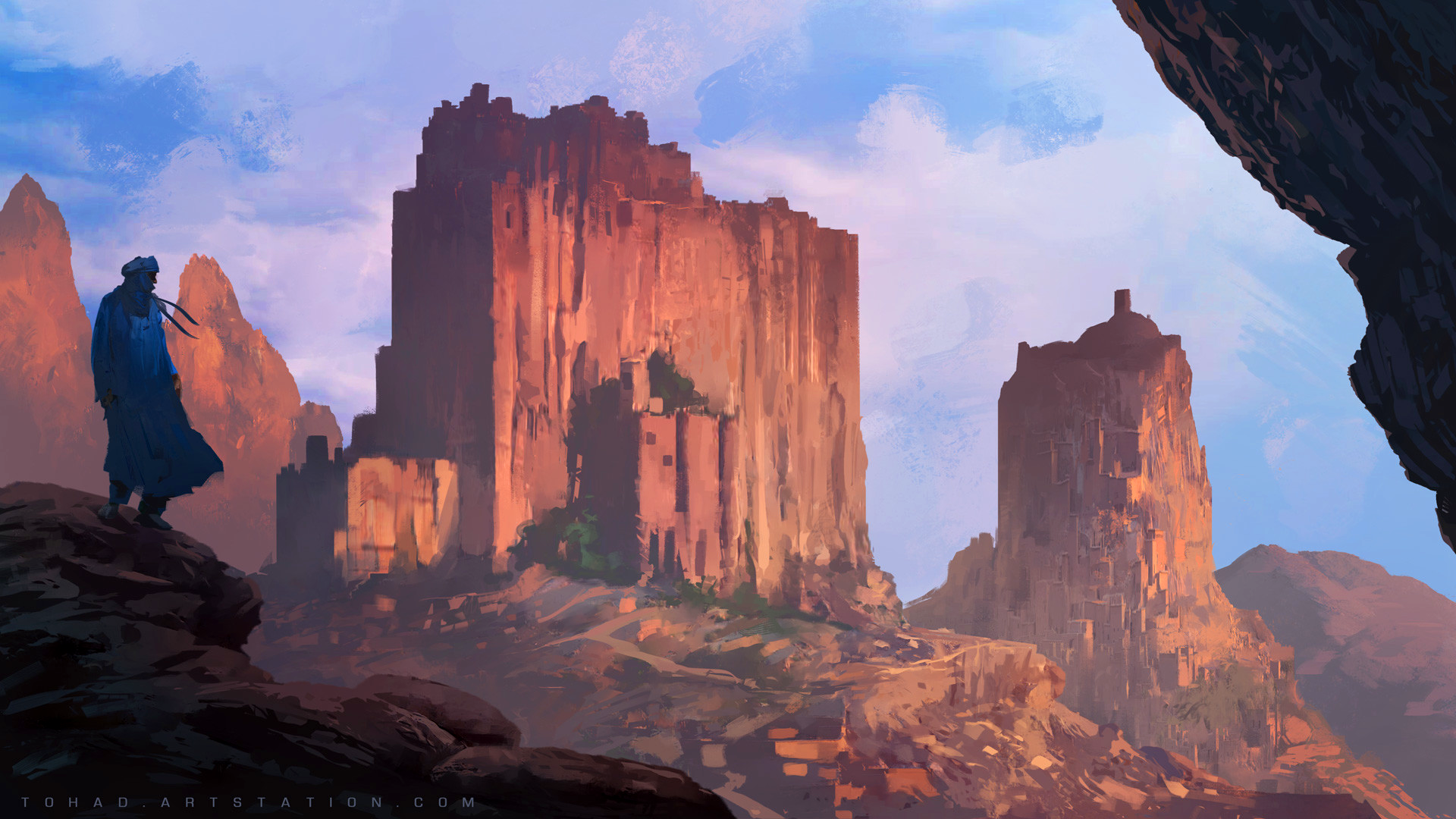 Download Cliff Mountain Fantasy City Fantasy City HD Wallpaper by ...