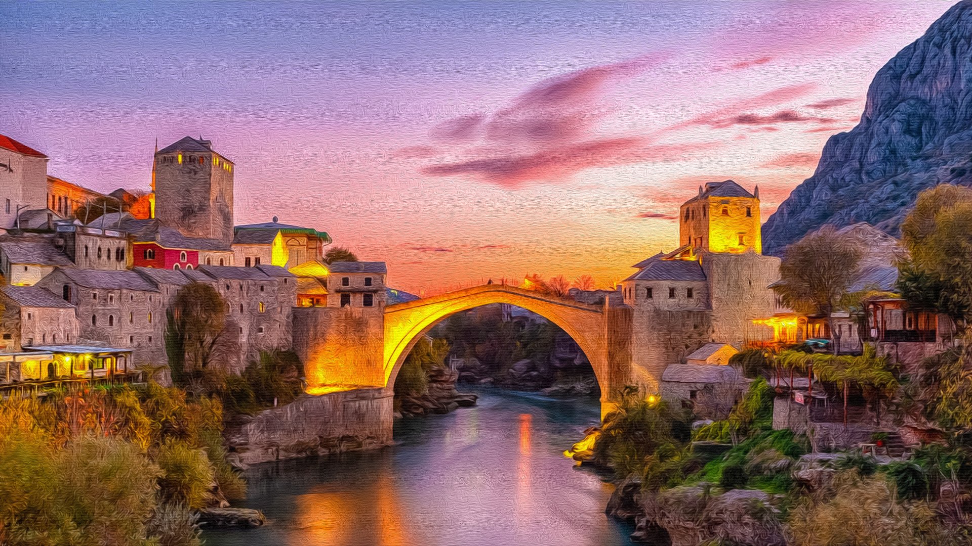 Old Bridge - Mostar, Bosnia Herzegovina - Oil on Canvas by Manufan63
