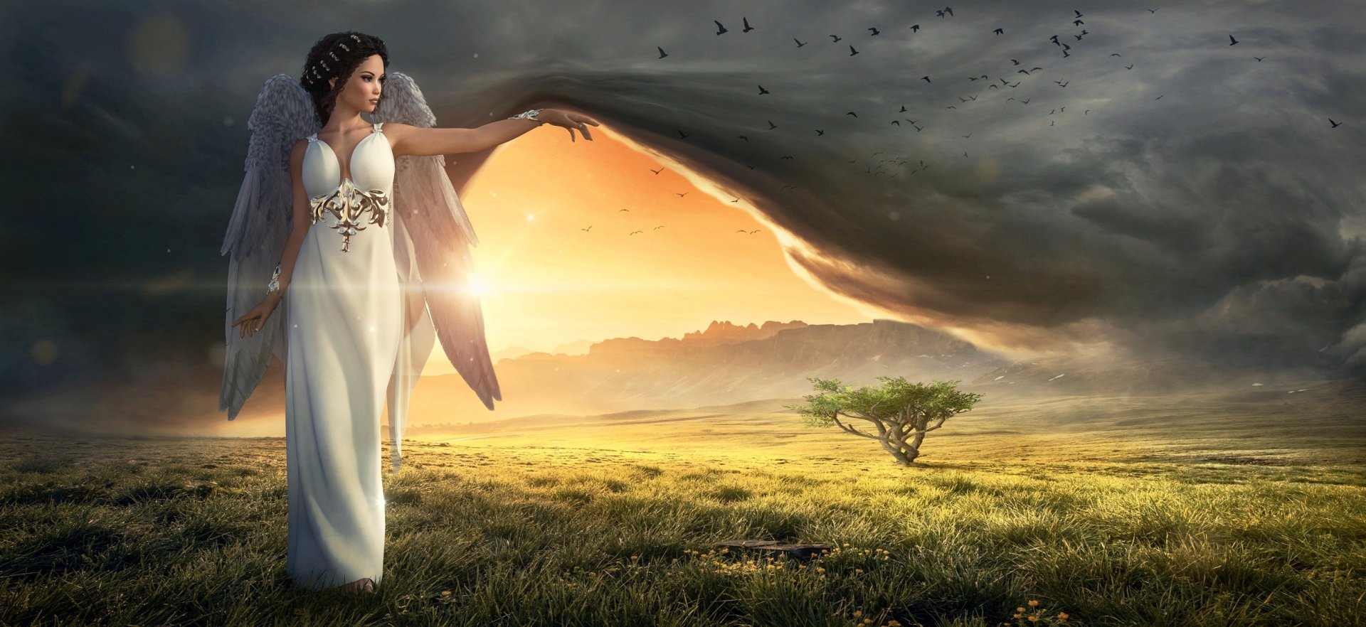 Download Cloud White Dress Sky Fantasy Angel HD Wallpaper