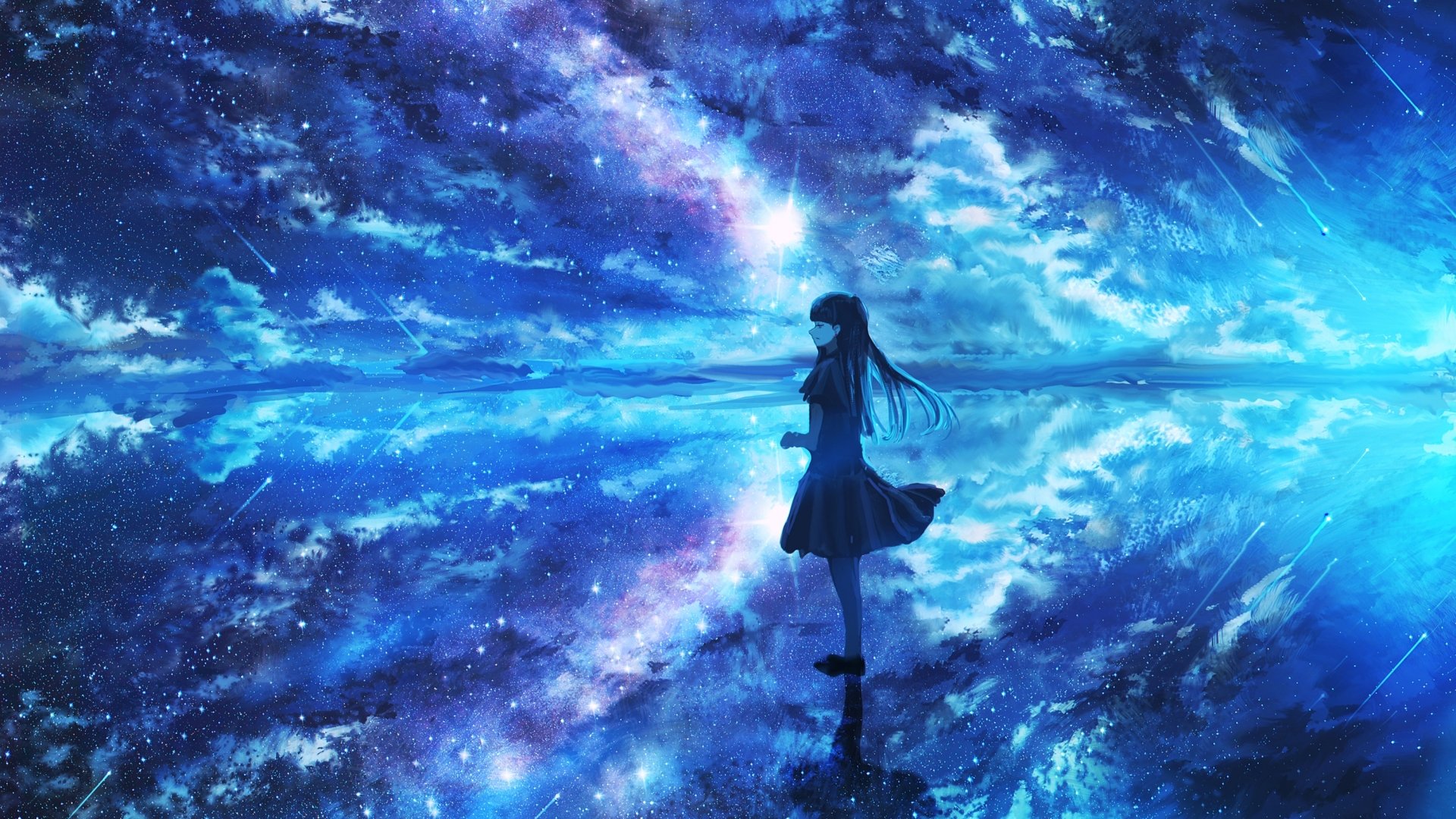 Starlit Reflections: Anime Dreamscape Under Shooting Skies HD Wallpaper ...