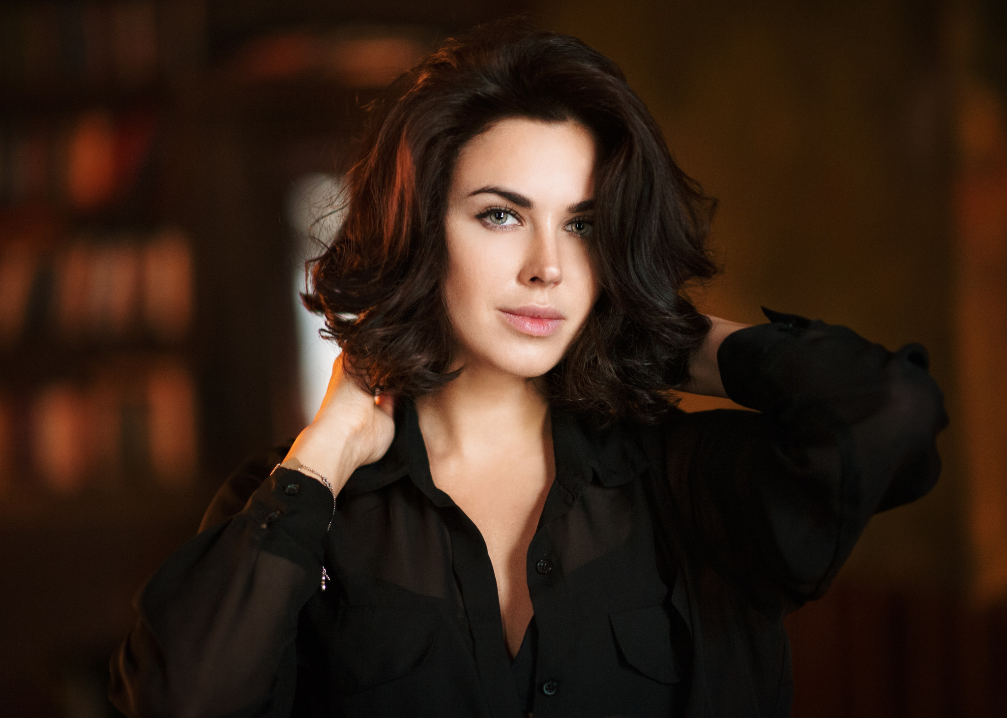 Download Short Hair Black Hair Face Woman Model HD Wallpaper