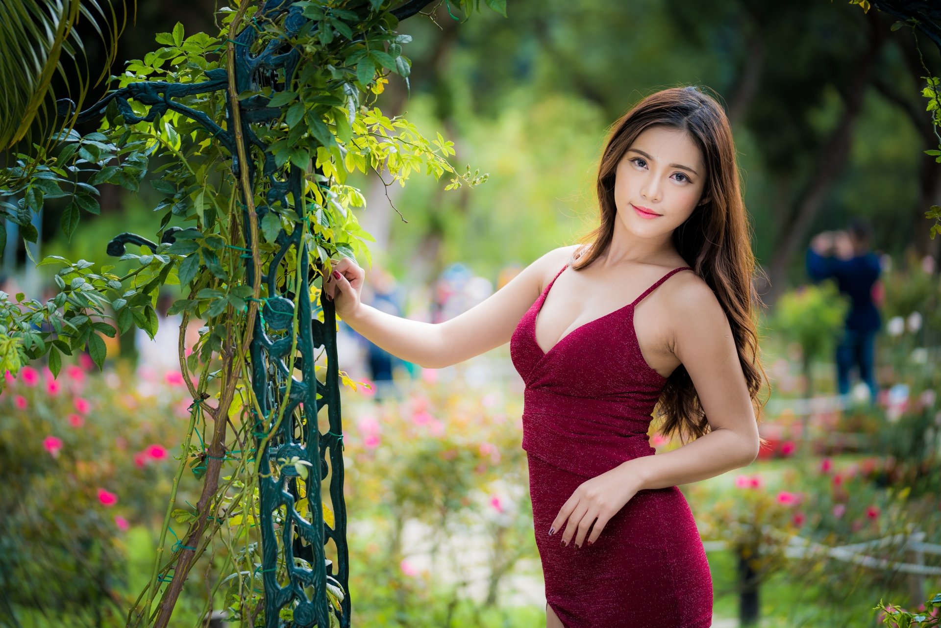 Download Purple Dress Blue Eyes Brunette Long Hair Depth Of Field Asian ...