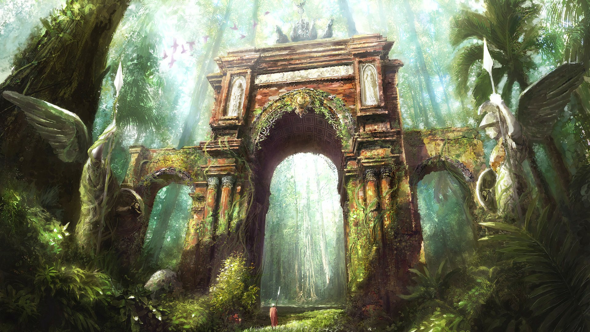 Download Forest Fantasy Ruin Gate HD Wallpaper by Jongmin Ahn