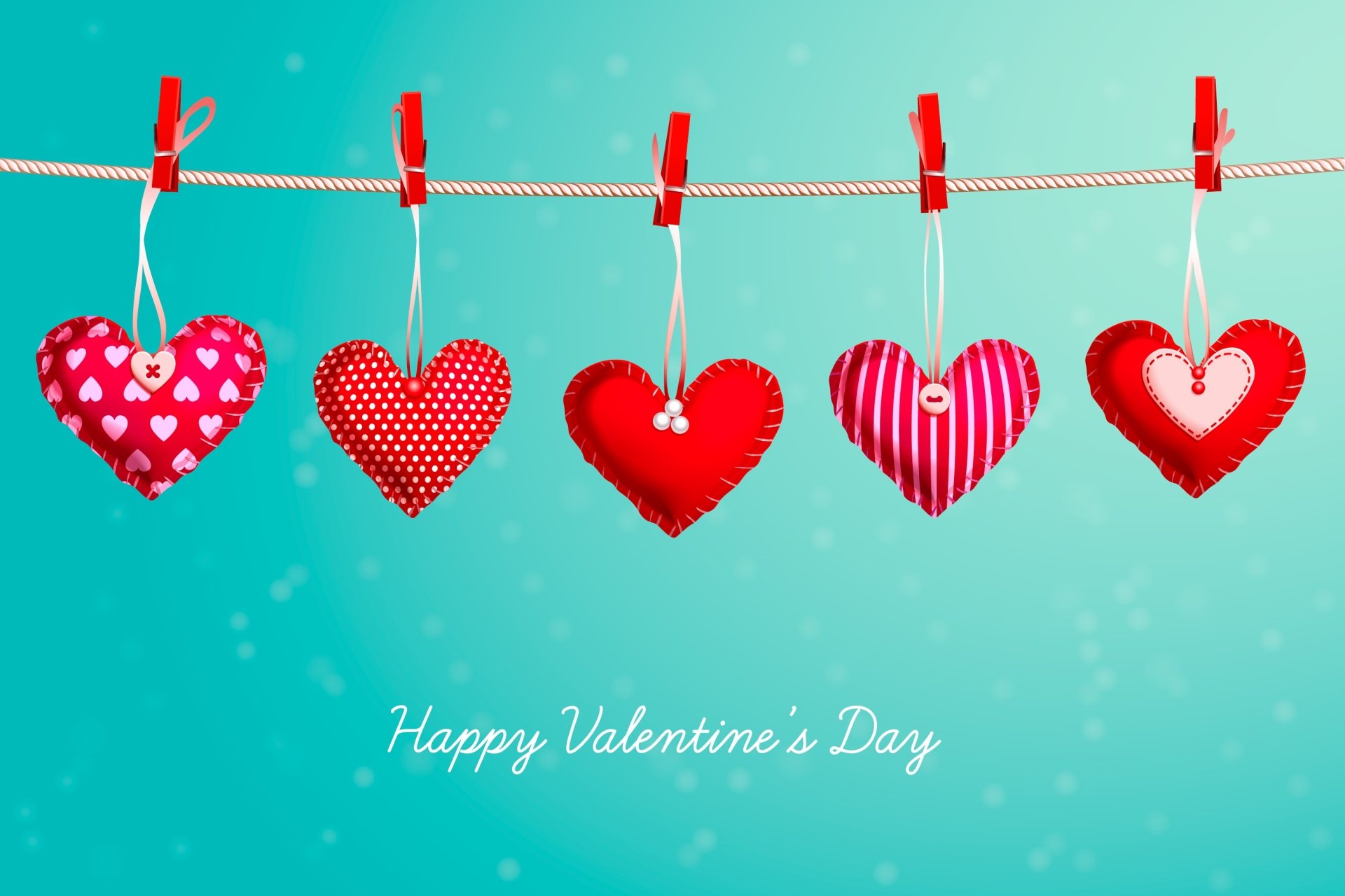Happy Valentine's Day Heart Garland — 2K Quad HD Wallpaper