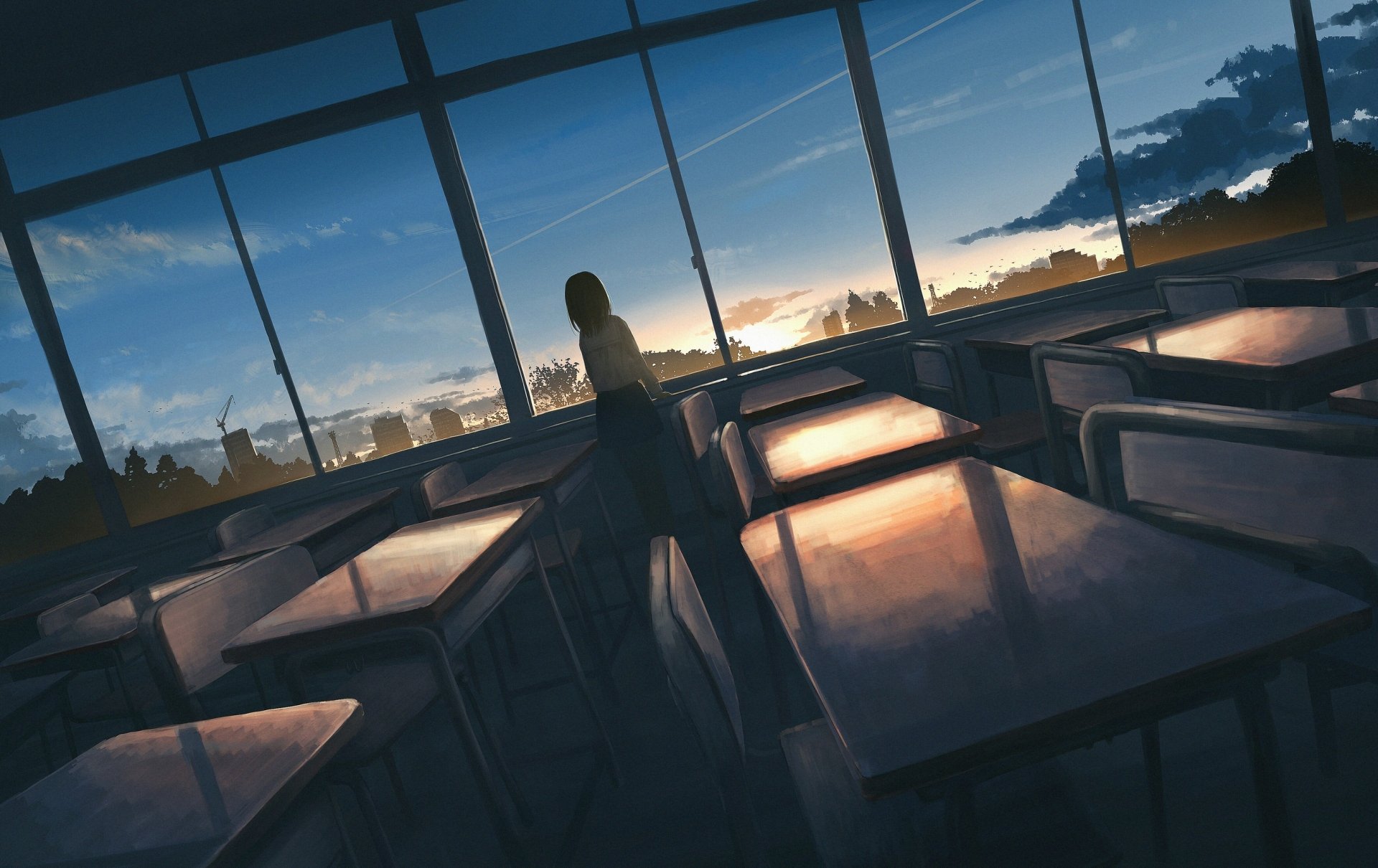 Anime Sunset Serenity: HD Classroom Glow by ゲン助