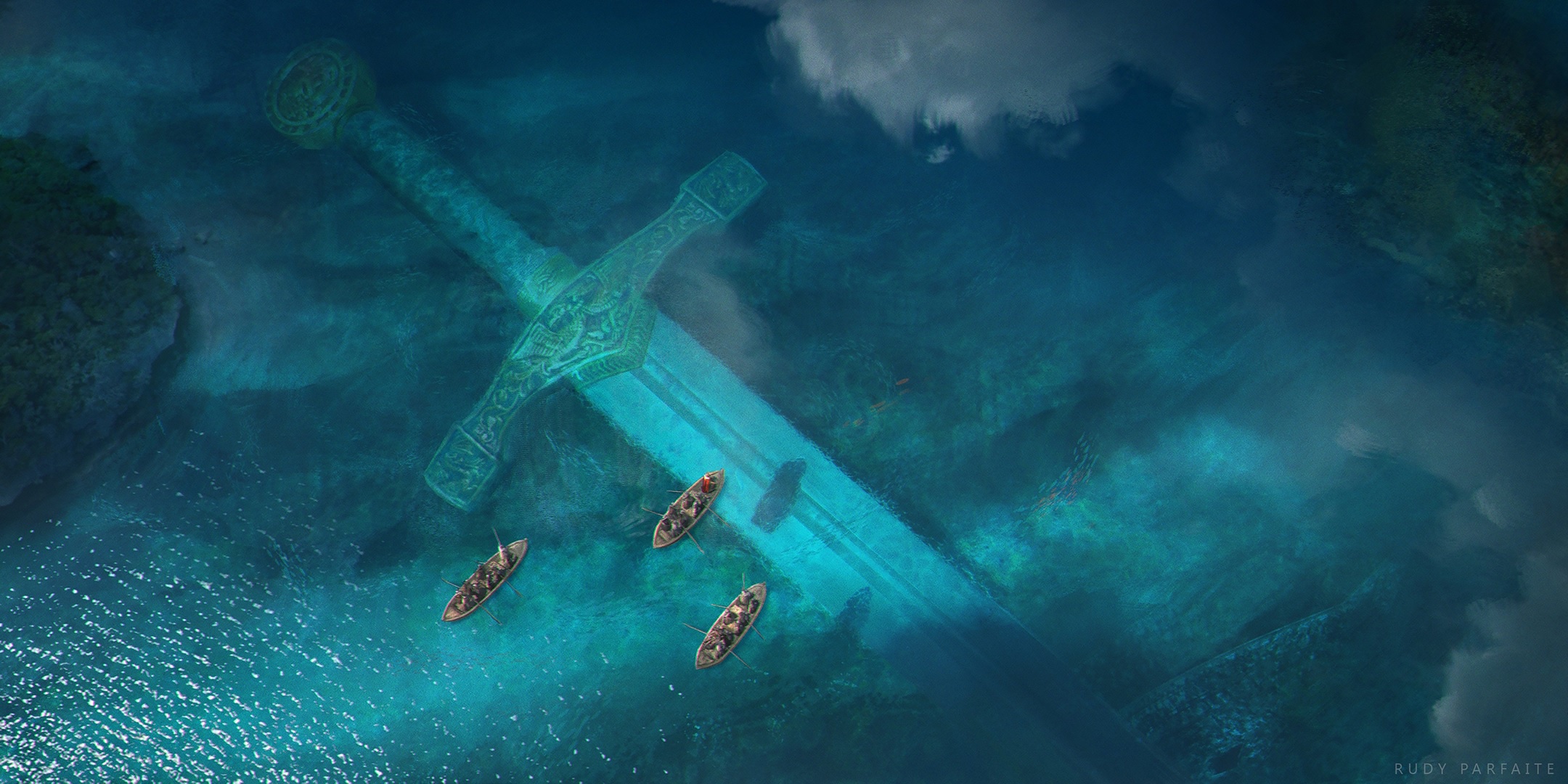 Download Boat Sword Fantasy Artistic HD Wallpaper by Rudy Parfaite