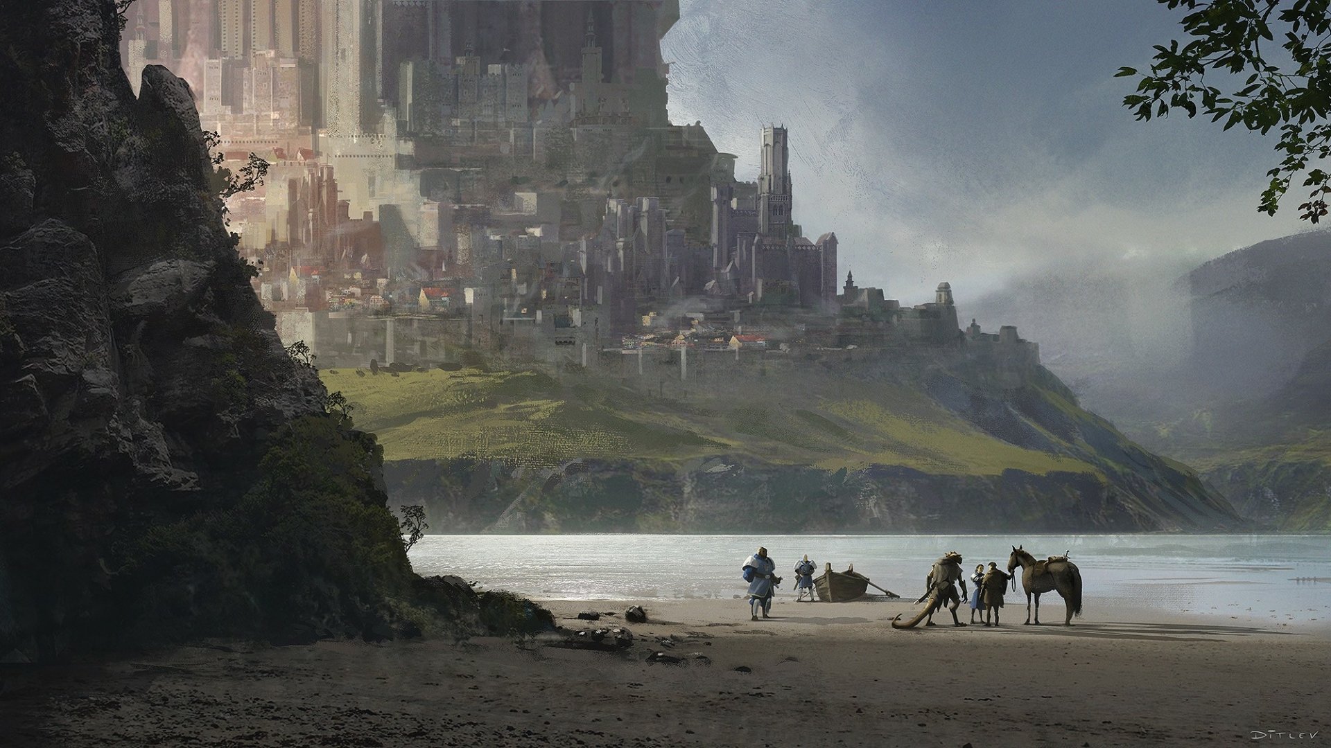 Download Boat River Horse Fantasy Castle HD Wallpaper by Jan Ditlev