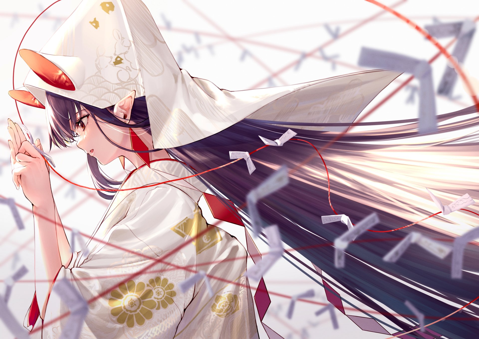 Original Anime 2K Quad HD — Fox-Masked Shrine Maiden Wallpaper by たくぼん