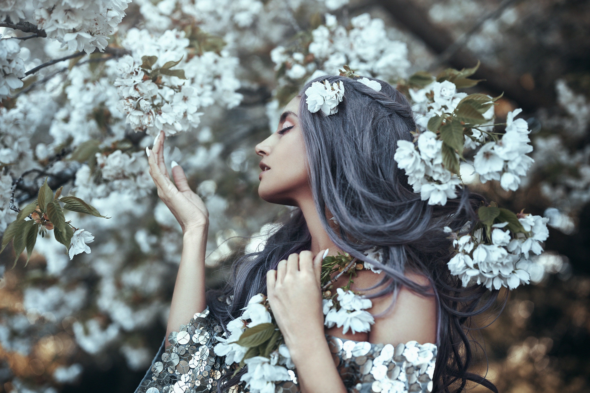 Download Blossom Spring Woman Mood HD Wallpaper