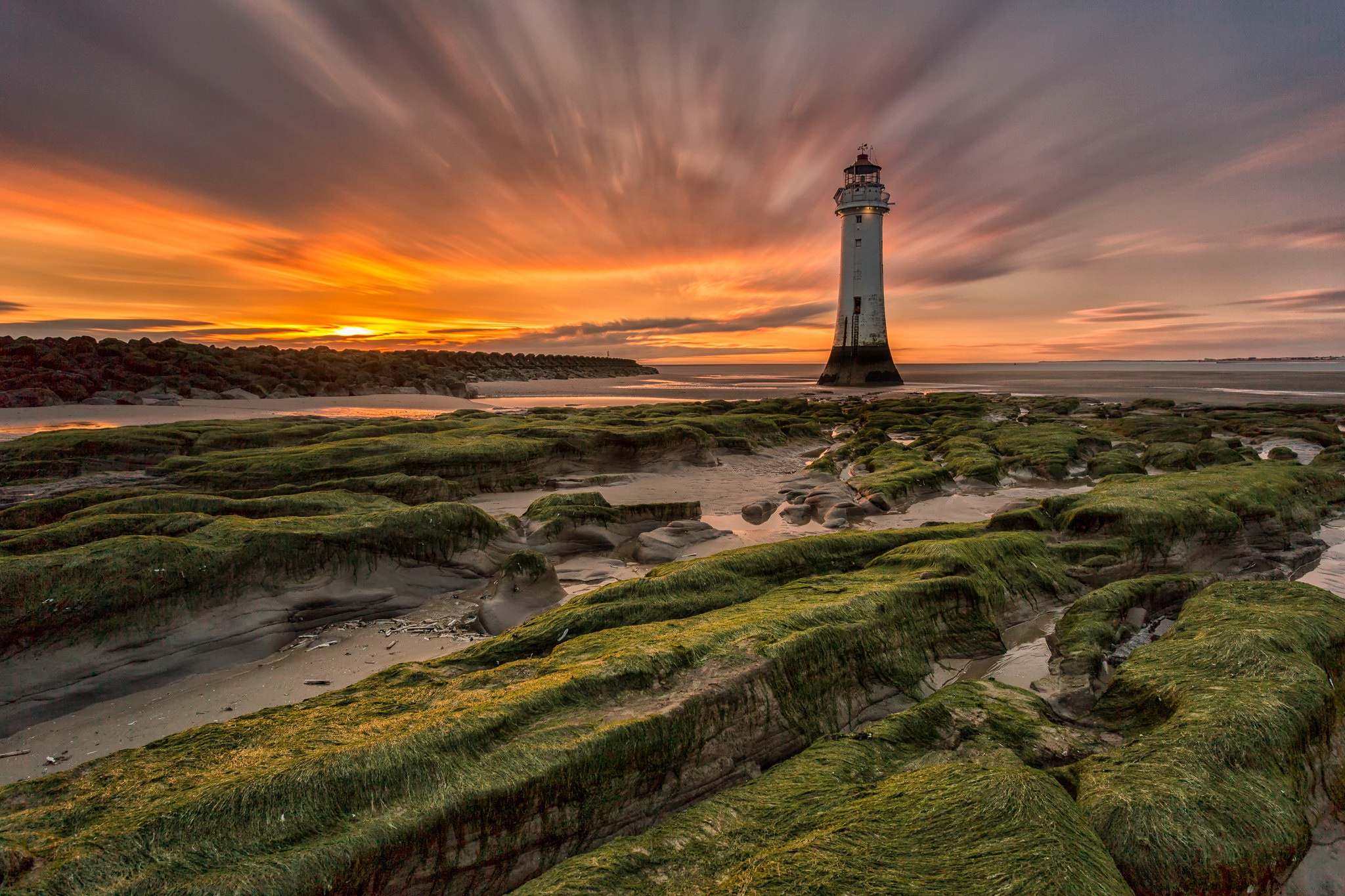 Download Coast Sunset Sea Man Made Lighthouse HD Wallpaper