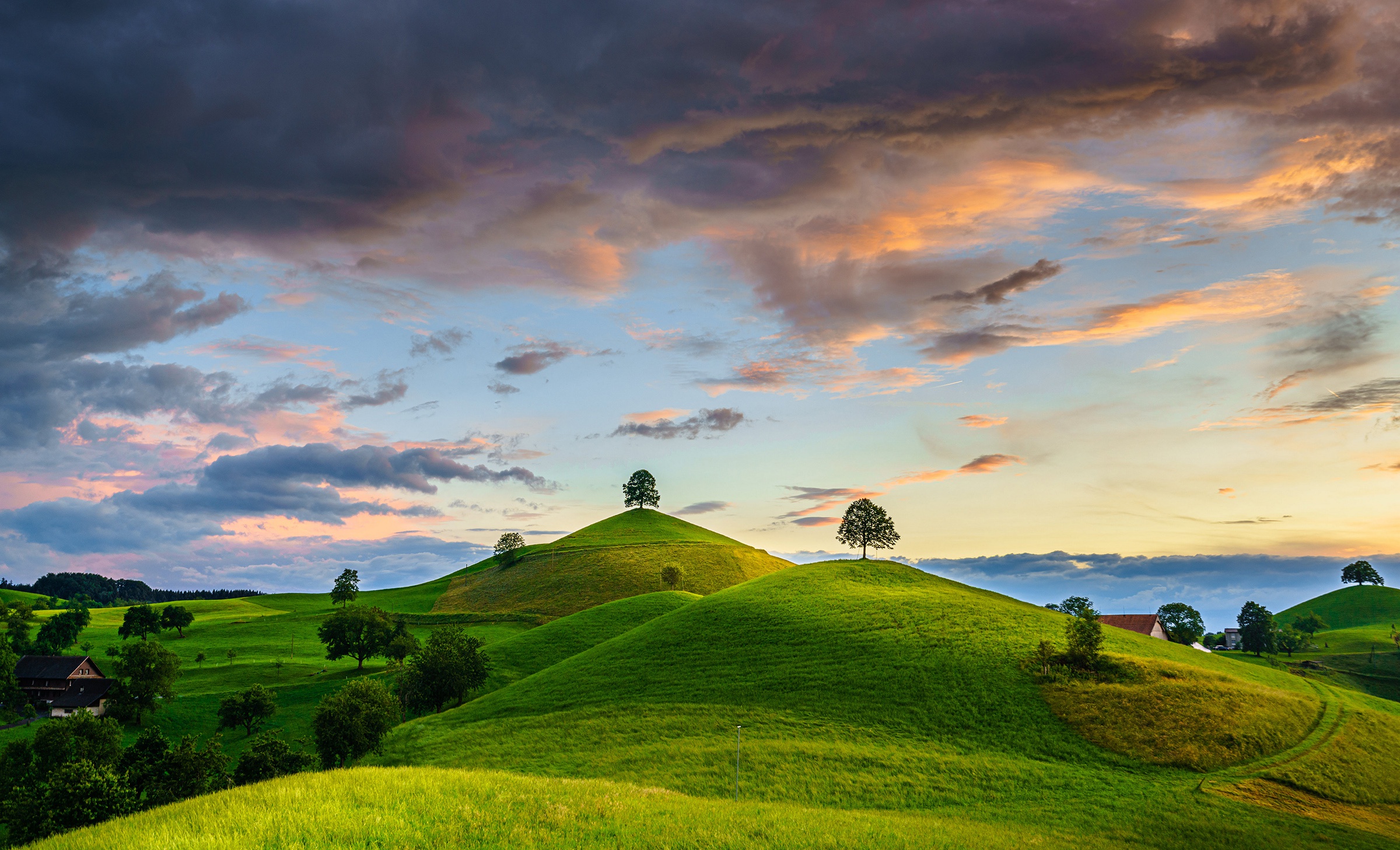 Download Switzerland Hill Tree Cloud Sky Photography Landscape HD Wallpaper
