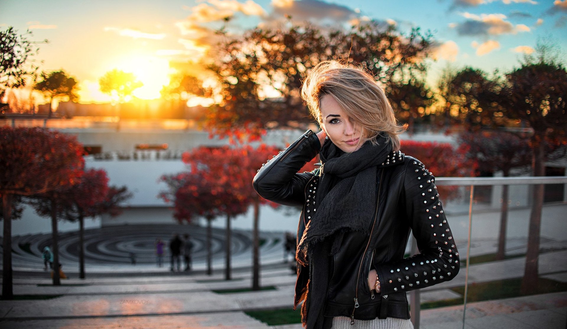Download Depth Of Field Blonde Leather Jacket Woman Model HD Wallpaper ...