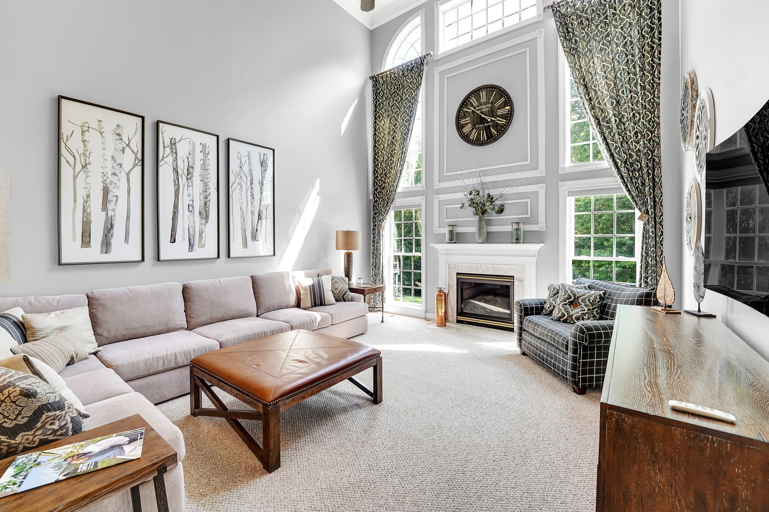 Download Furniture Living Room Fireplace Sofa Man Made Room HD Wallpaper