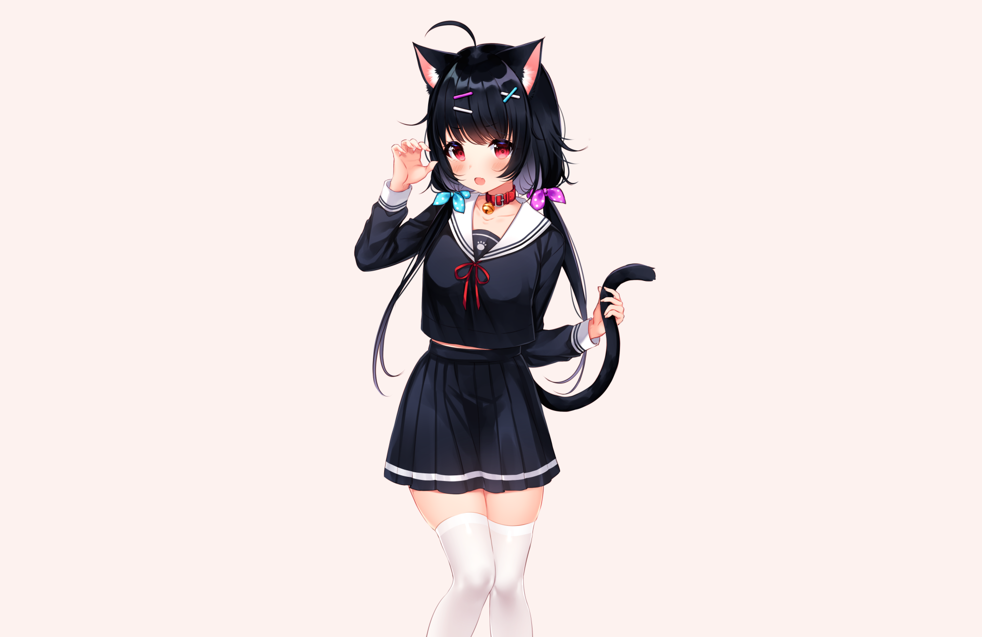 4K Ultra HD Anime Catgirl with Red Eyes in School Uniform by shouu_kyun ...