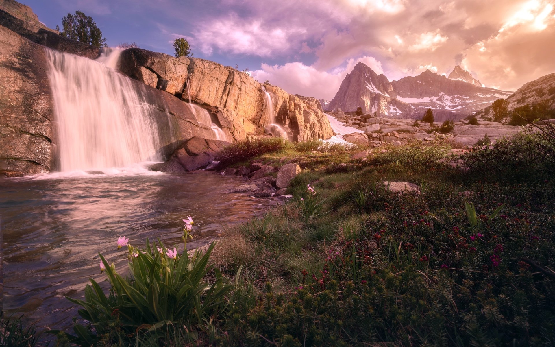 Download Nature Moonlight Falls Sunset California Waterfall HD Wallpaper