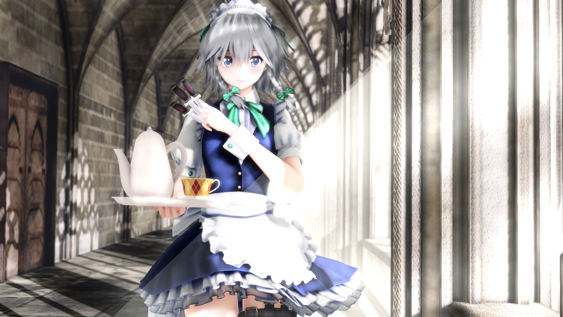 Download Sakuya Izayoi Grey Hair Short Hair Blue Eyes Dress Maid Anime ...
