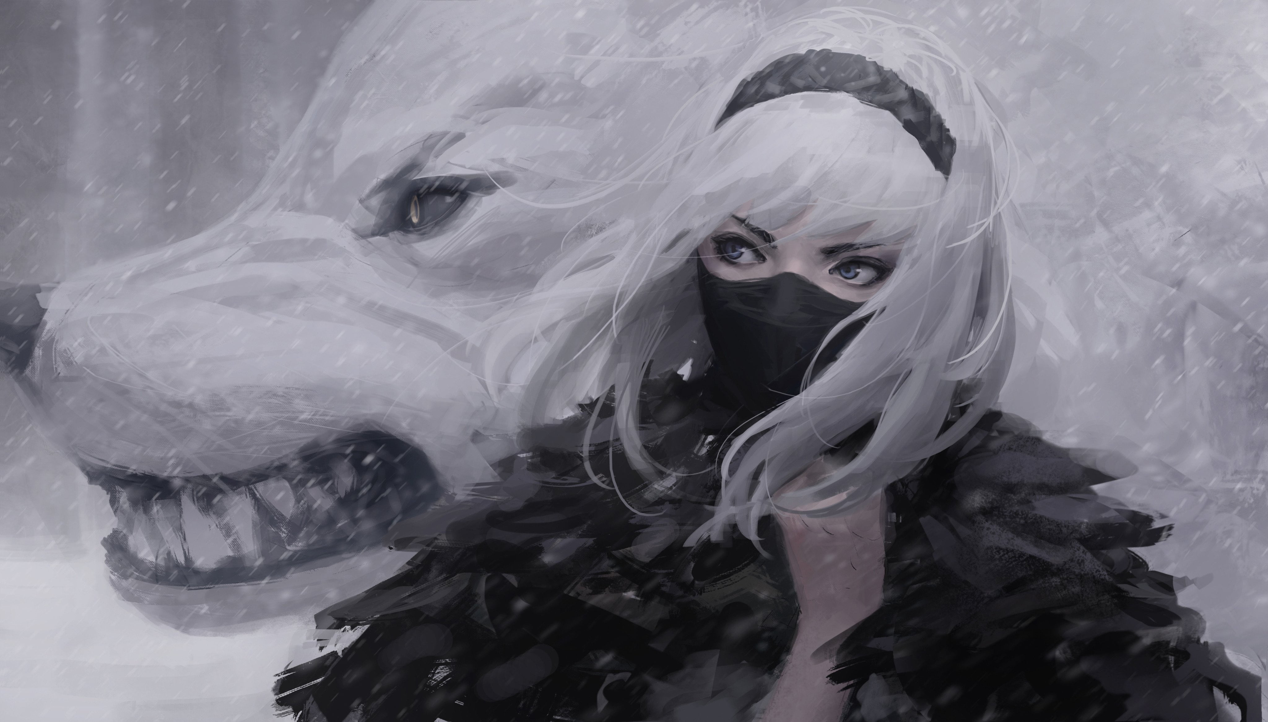 Winter Fantasy: Woman & Wolf in 4K Ultra HD by GUWEIZ
