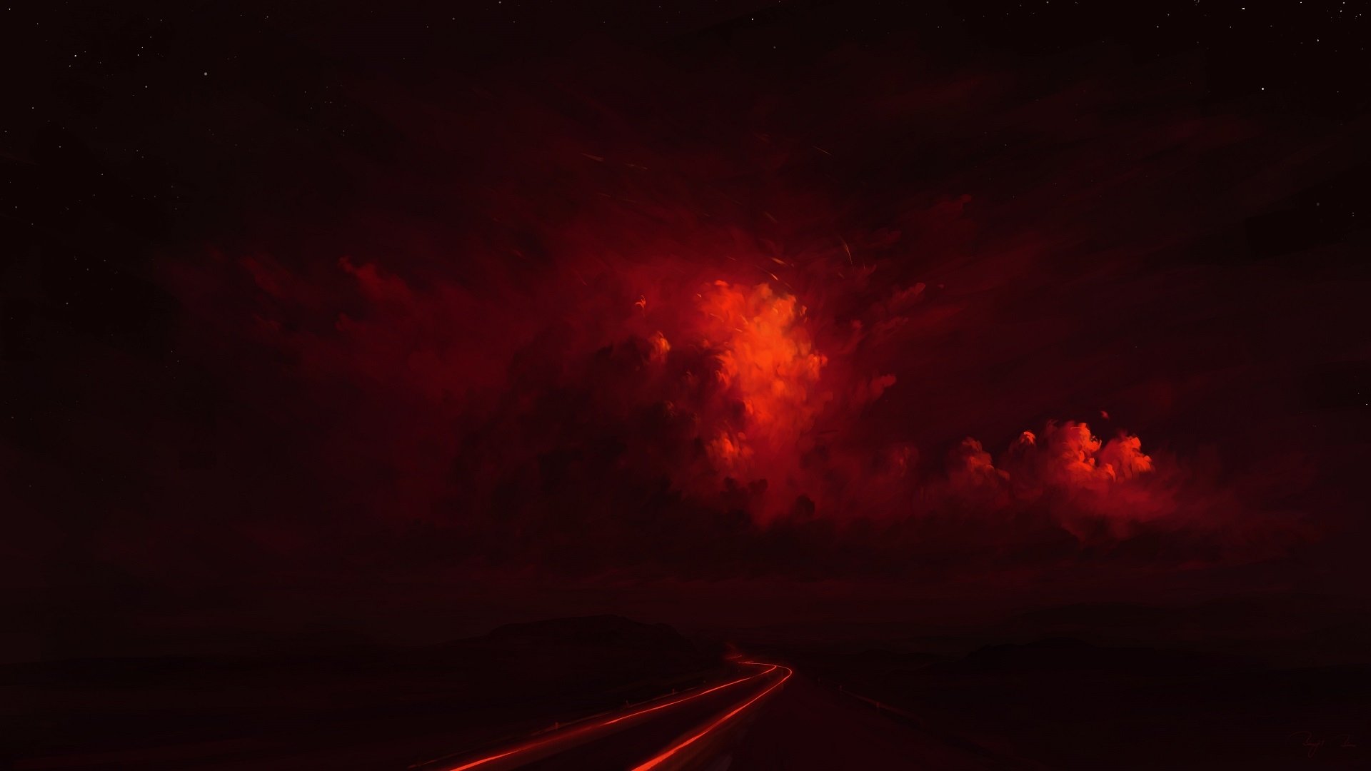 Download Red Cloud Sky Landscape Artistic Night HD Wallpaper by BisBiswas