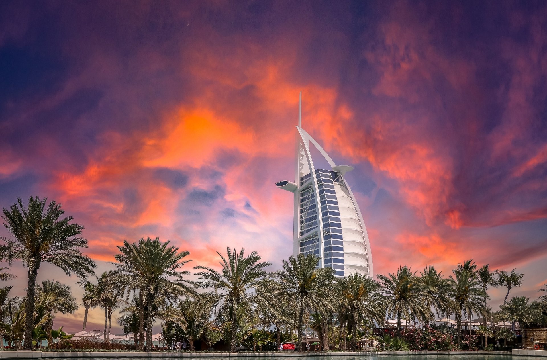 Download Architecture Dubai Skyscraper Palm Tree Sunset Sky United Arab ...