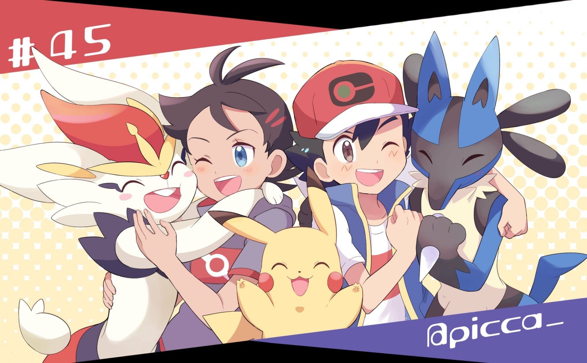Download Two-toned Hair Cap Hug Black Hair Brown Eyes Blue Eyes Pikachu Cinderace (Pokémon ...