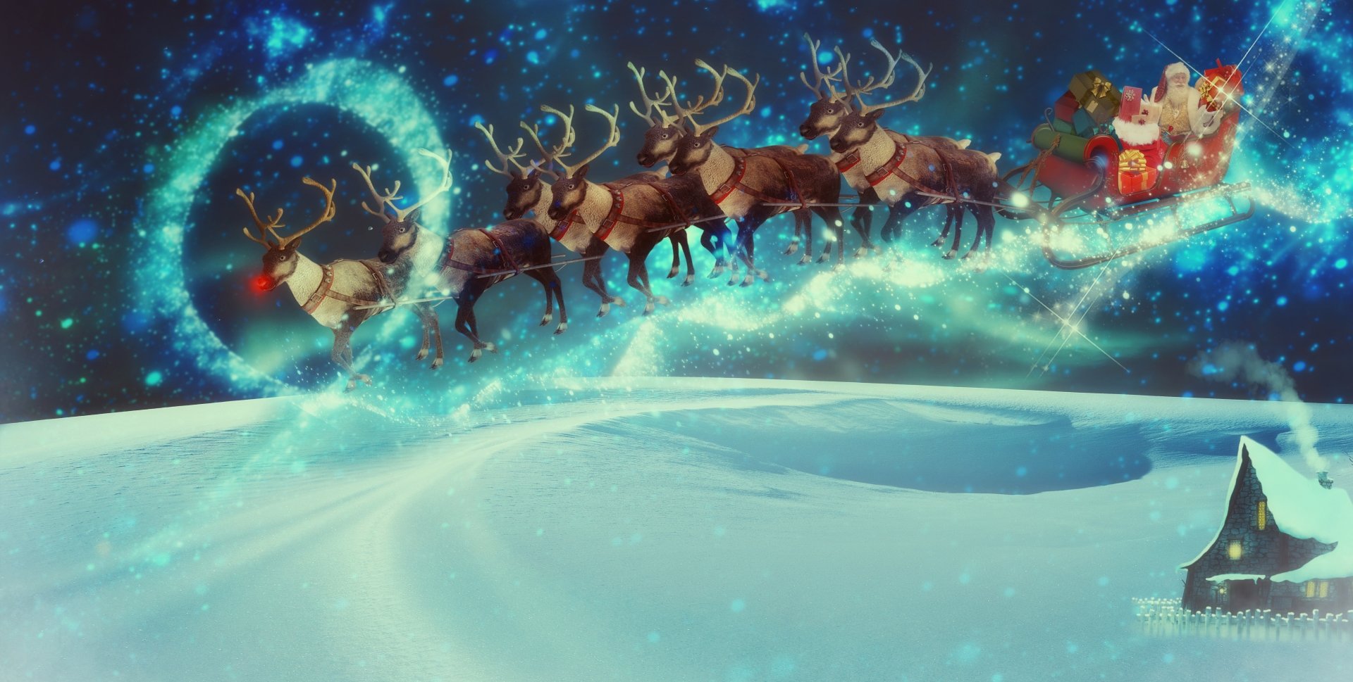 Download Reindeer Santa Sleigh Snow Winter Holiday Christmas 4k Ultra HD Wallpaper