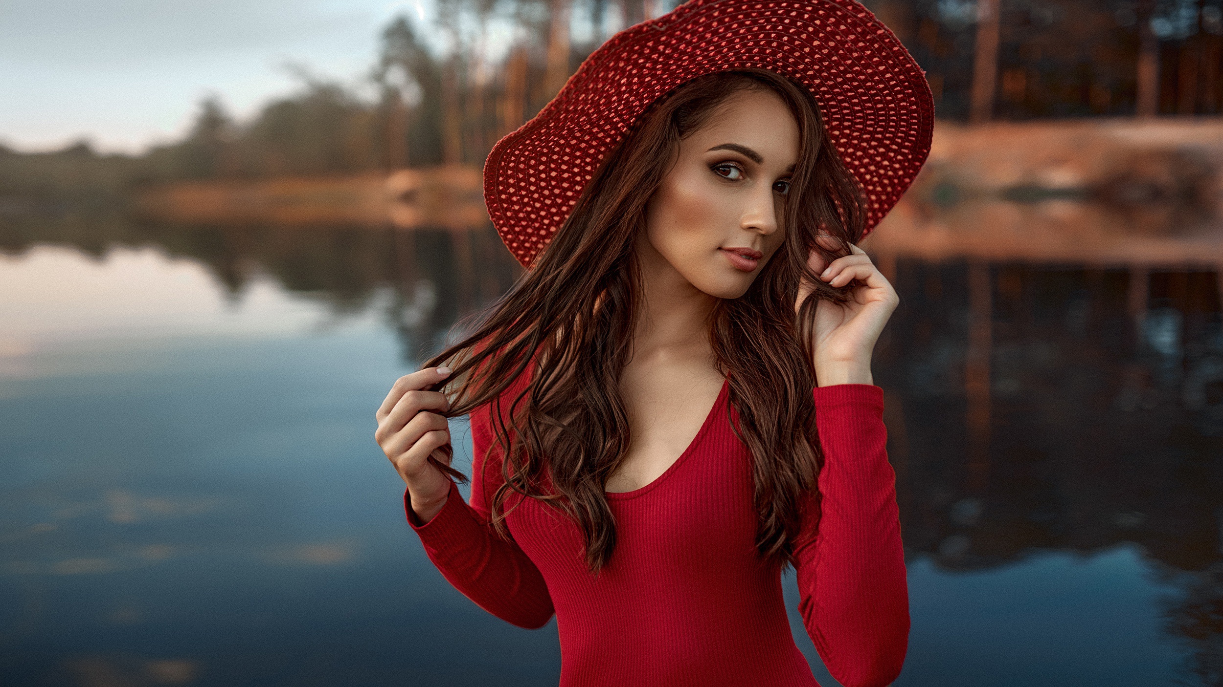 Download Depth Of Field Hat Brunette Woman Model HD Wallpaper by Andrey ...