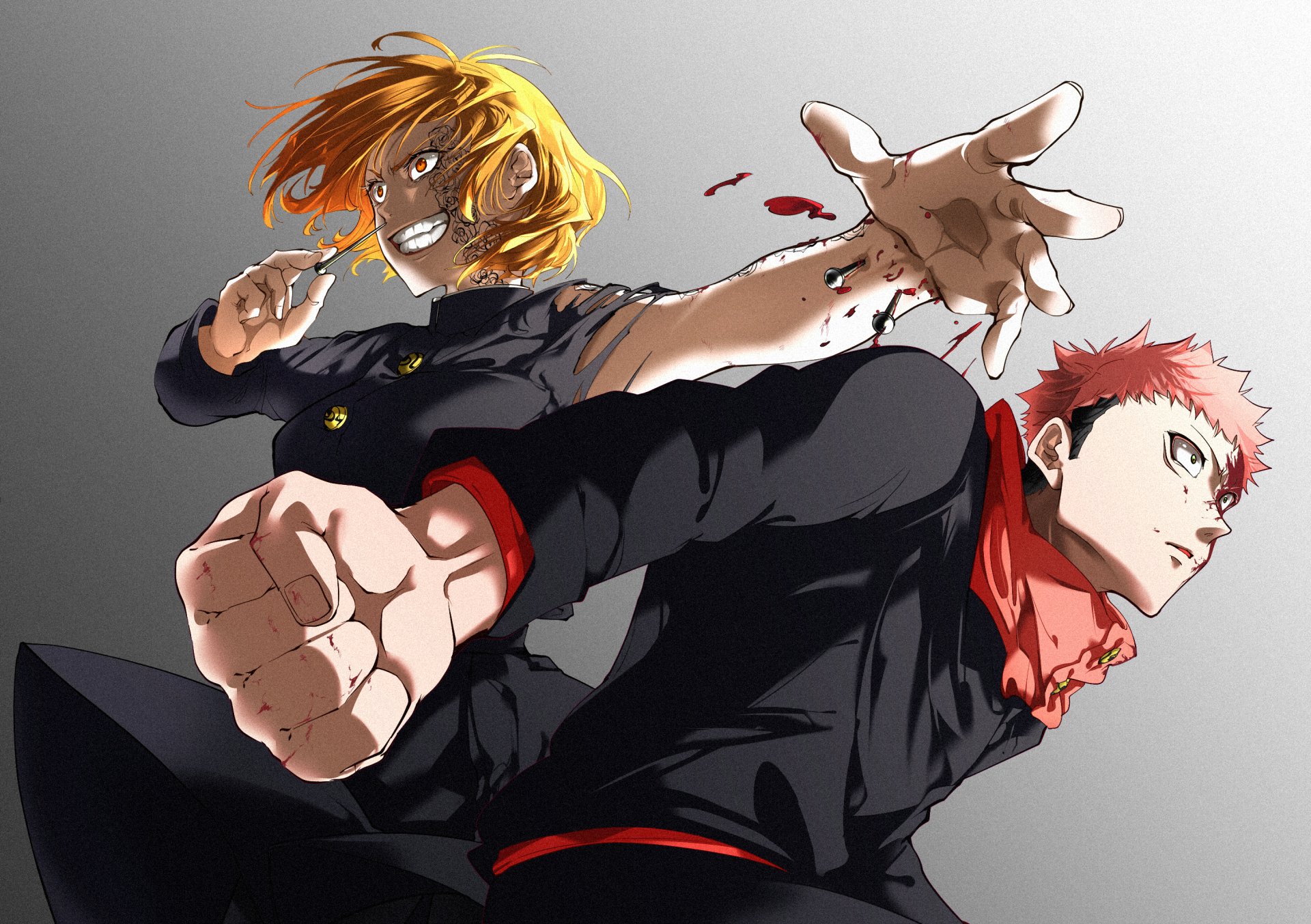 Jujutsu Kaisen HD Wallpaper: Nobara & Yuji in Action by 高槻むい