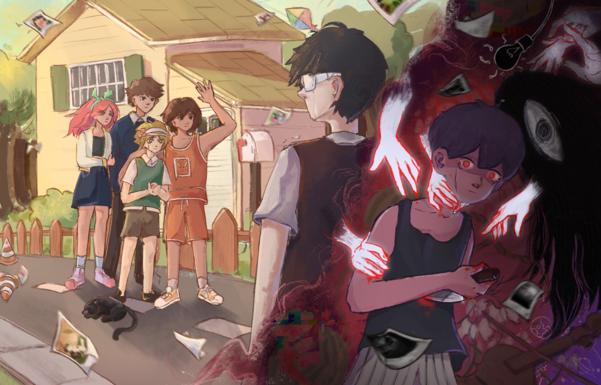 OMORI HD Wallpaper — Sunny's Shadow: Eye-Patch Tears, Hero, Basil ...