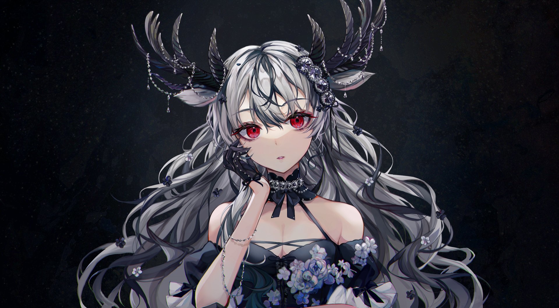 Enigmatic Anime Girl with Long Silver Hair and Crimson Eyes by ふつー ...