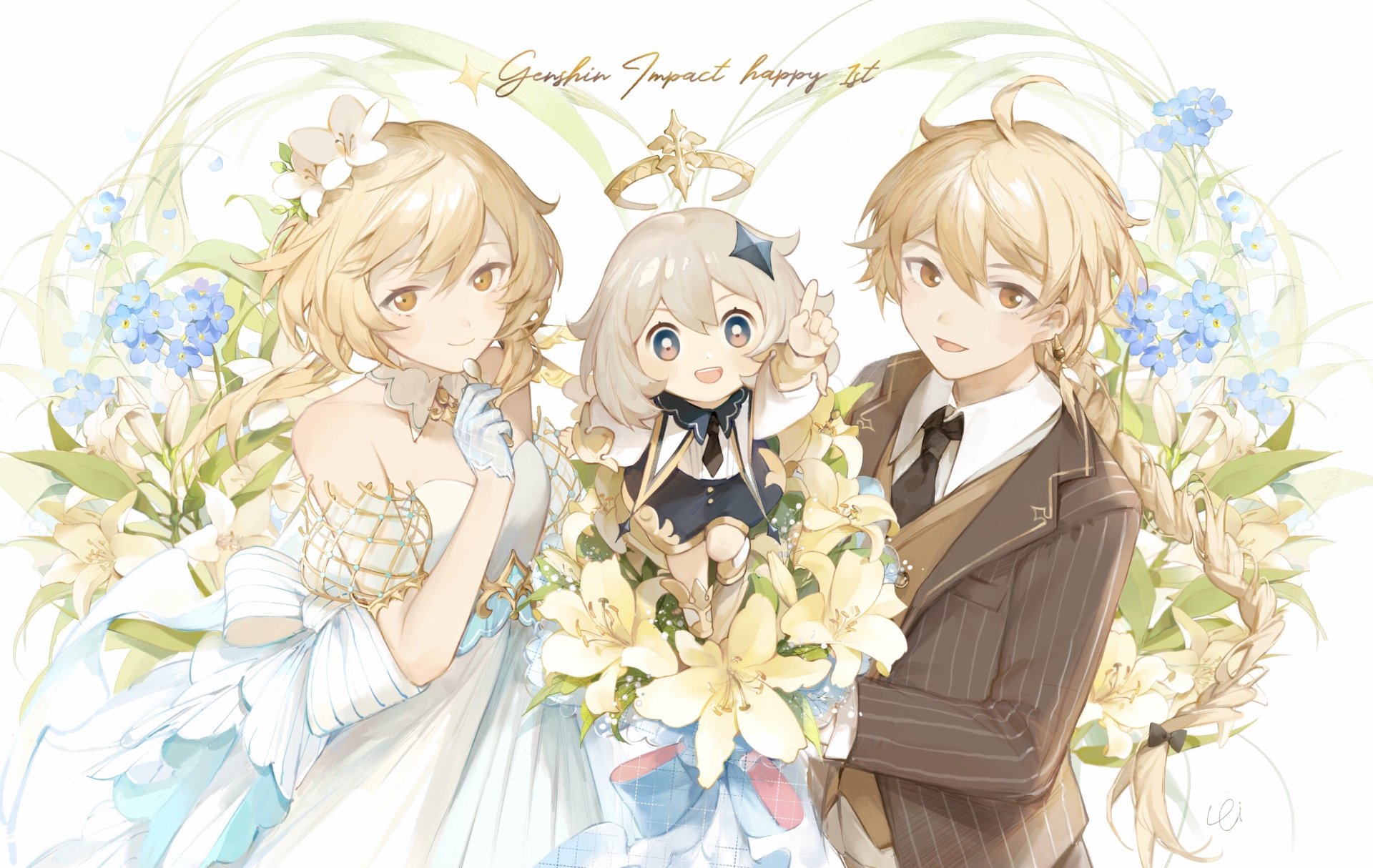 Genshin Impact HD Wallpaper: Lumine, Aether & Paimon in Elegant Harmony ...