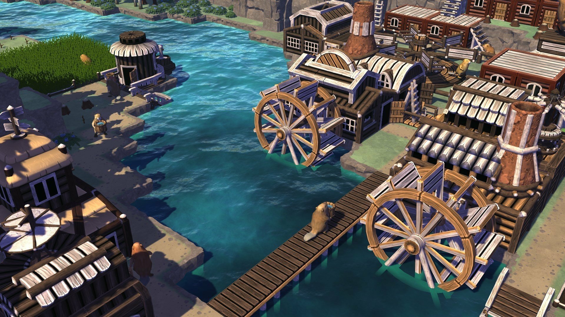 Timberborn Game Scenic Watermill Wallpaper HD