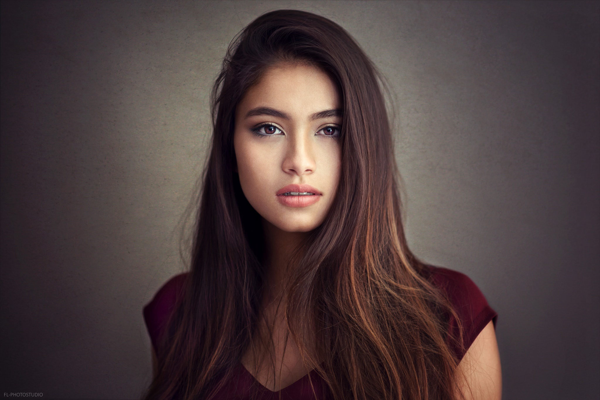 Download Brown Eyes Brunette Woman Model HD Wallpaper by Lods Franck