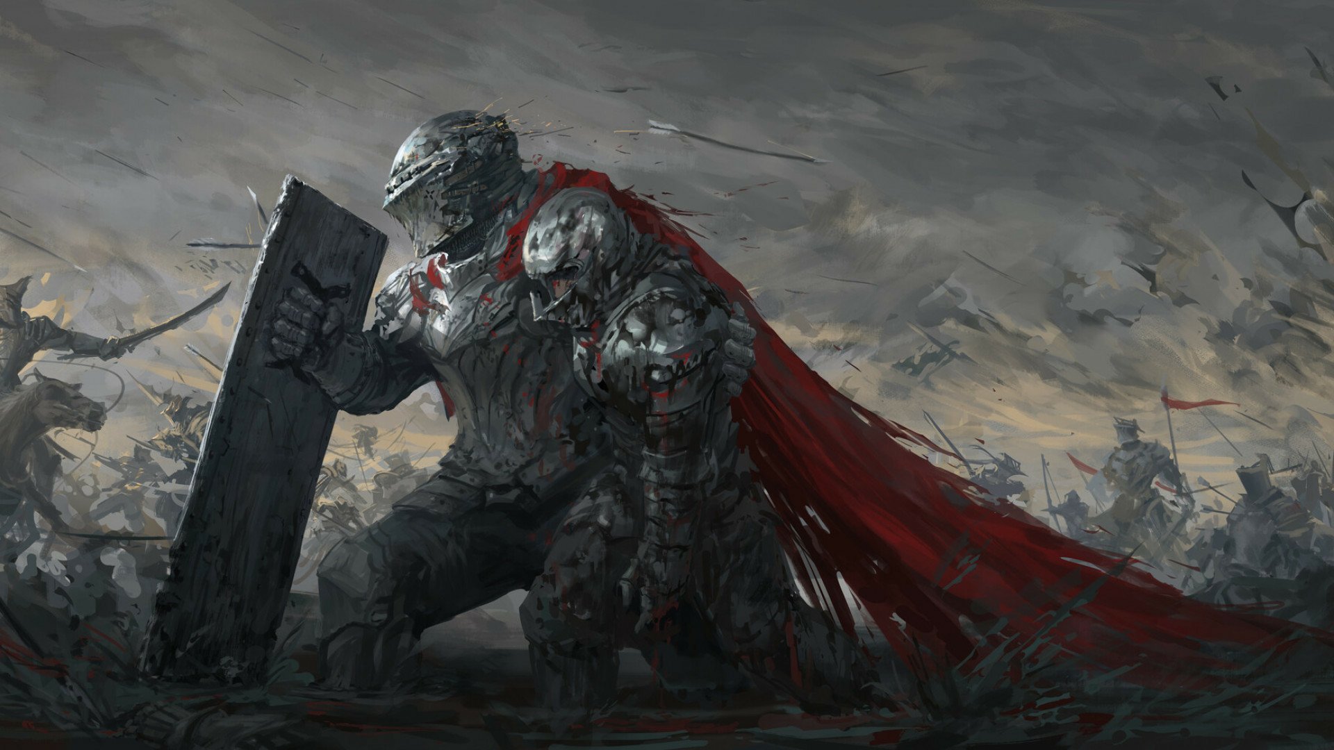 Epic Fantasy Knight HD Wallpaper: The Last Stand of the Red-Caped Warrior