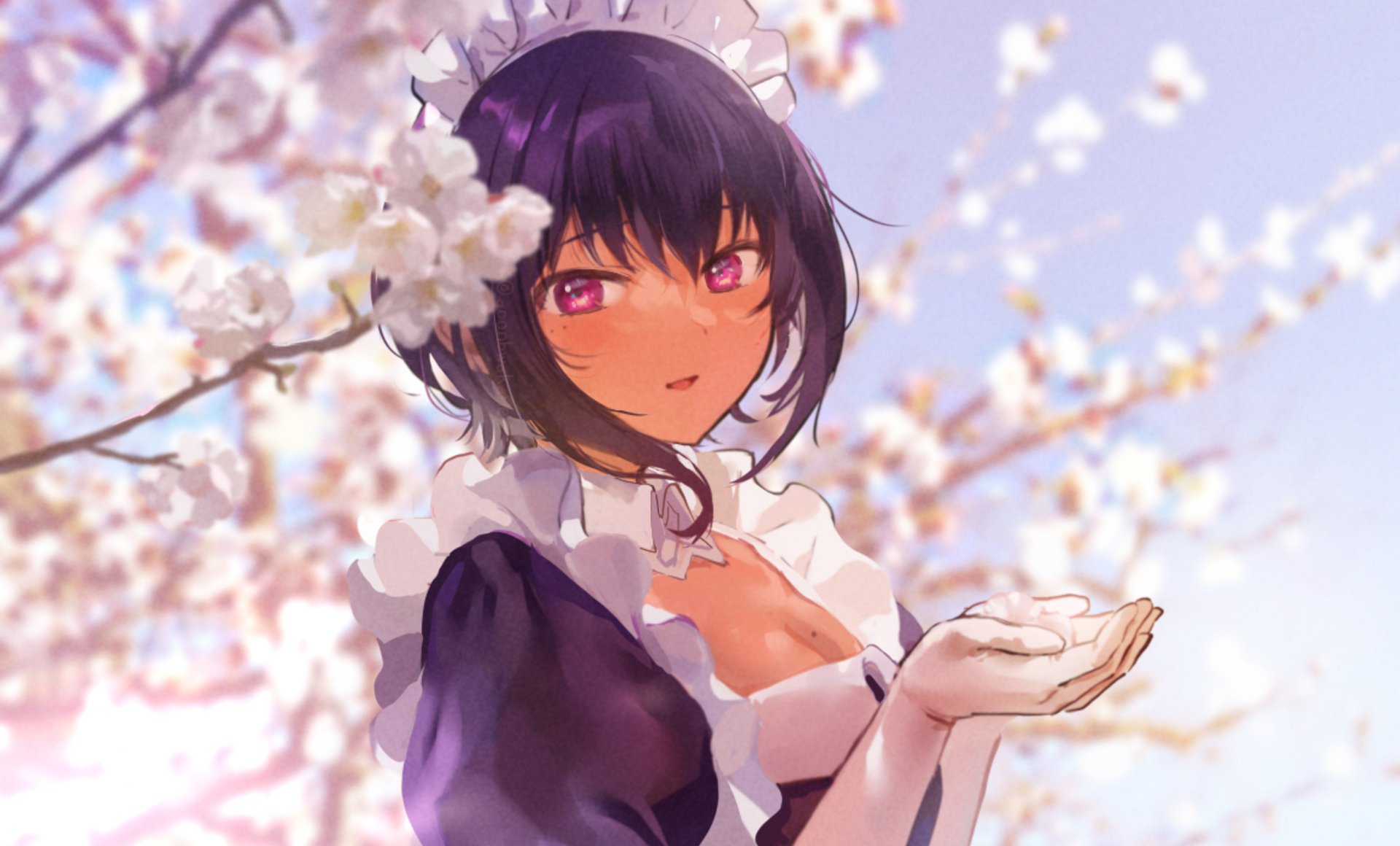 Elegant Anime Maid in Bloom – HD Girl Wallpaper