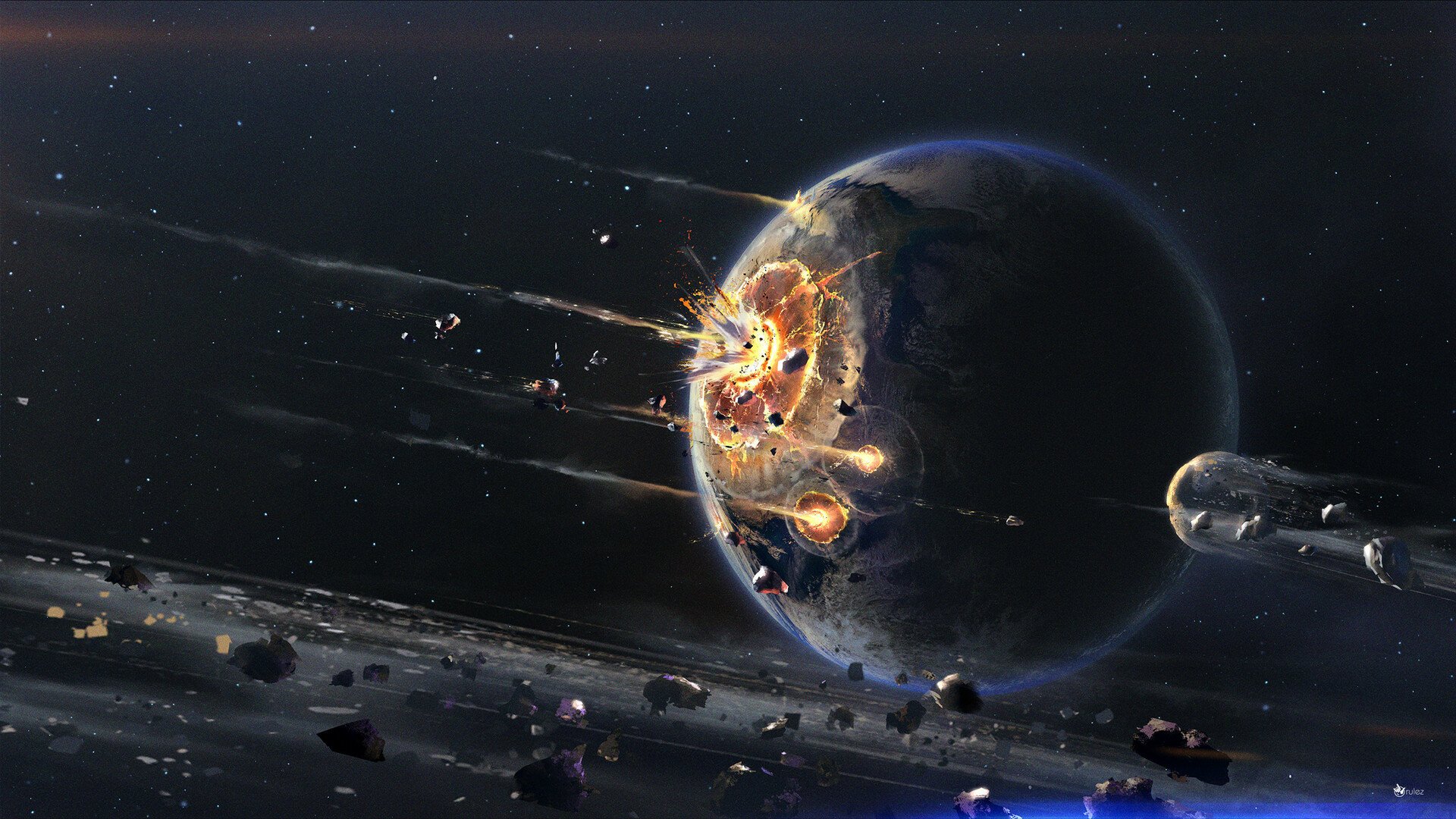 Download Sci Fi Explosion Space Planet Asteroid HD Wallpaper by Dmitriy ...