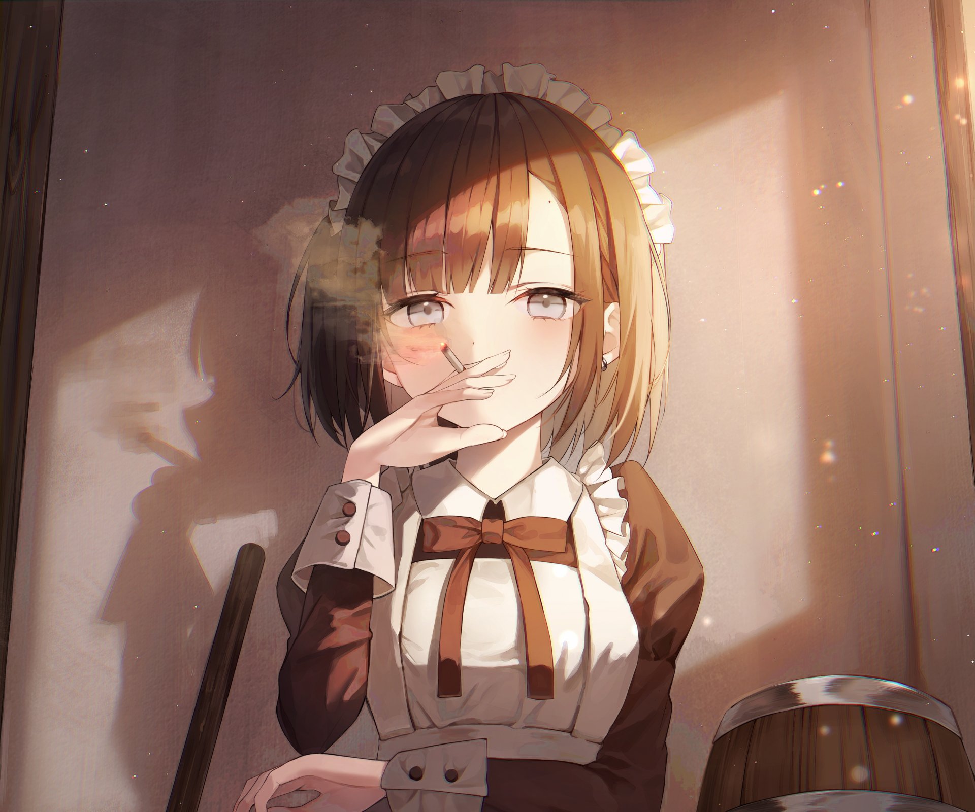 Charming Anime Maid Girl HD Wallpaper – Elegant & Serene