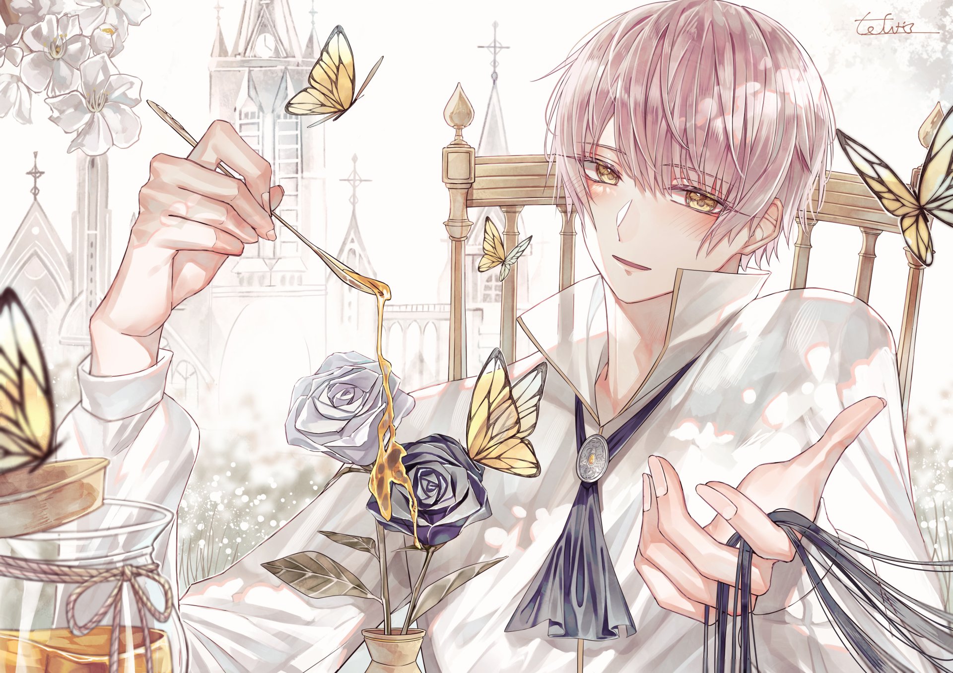 Ethereal Anime Boy — 4K Ultra HD Butterfly Rose Wallpaper | 4096x2892 ...