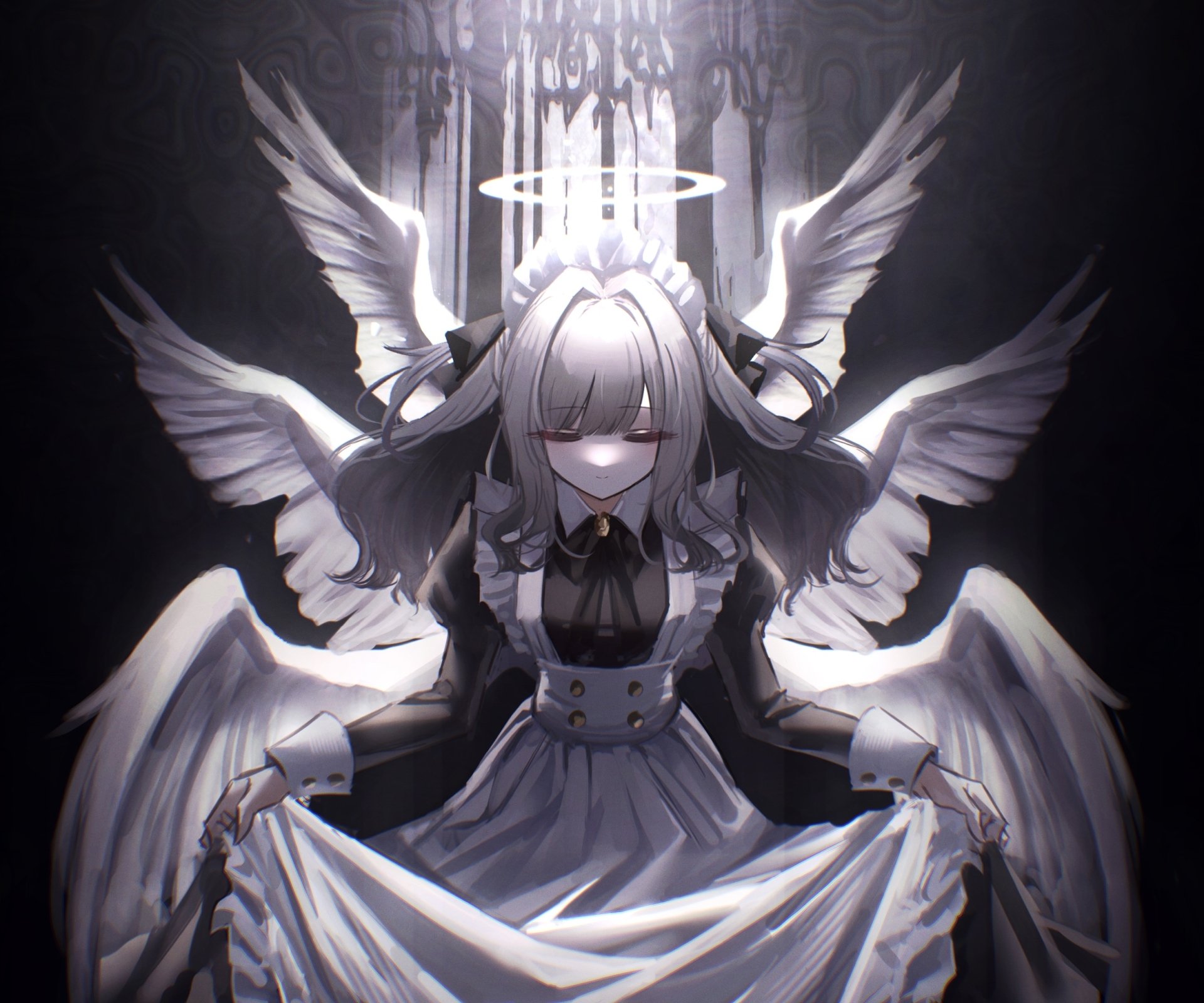 Haloed Maid — Seraphic Anime Angel HD Wallpaper | 2462x2052 | Wallpaper ...