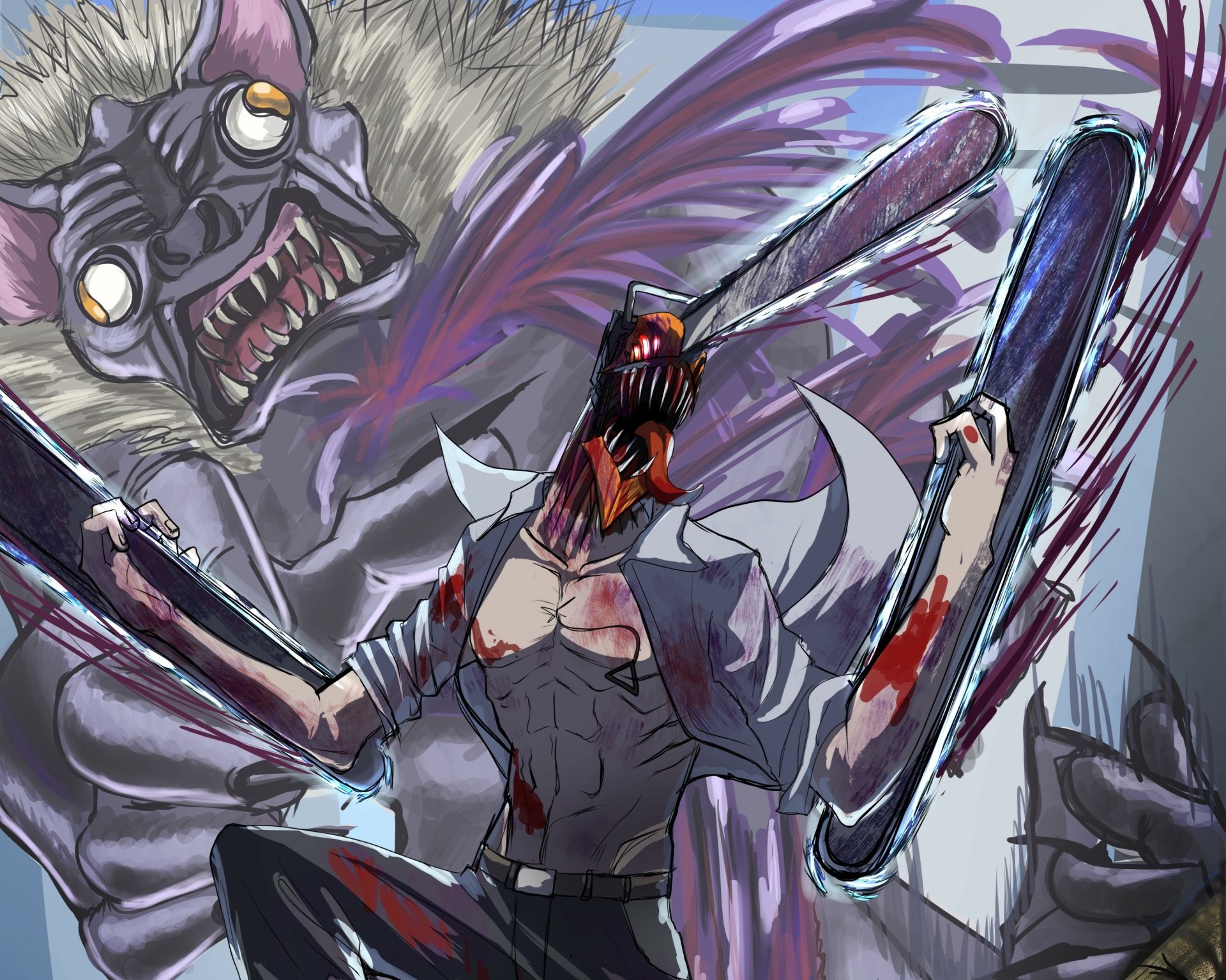 Denji Unleashed — Chainsaw Man 2K | Chainsaw Frenzy — Anime Quad HD ...